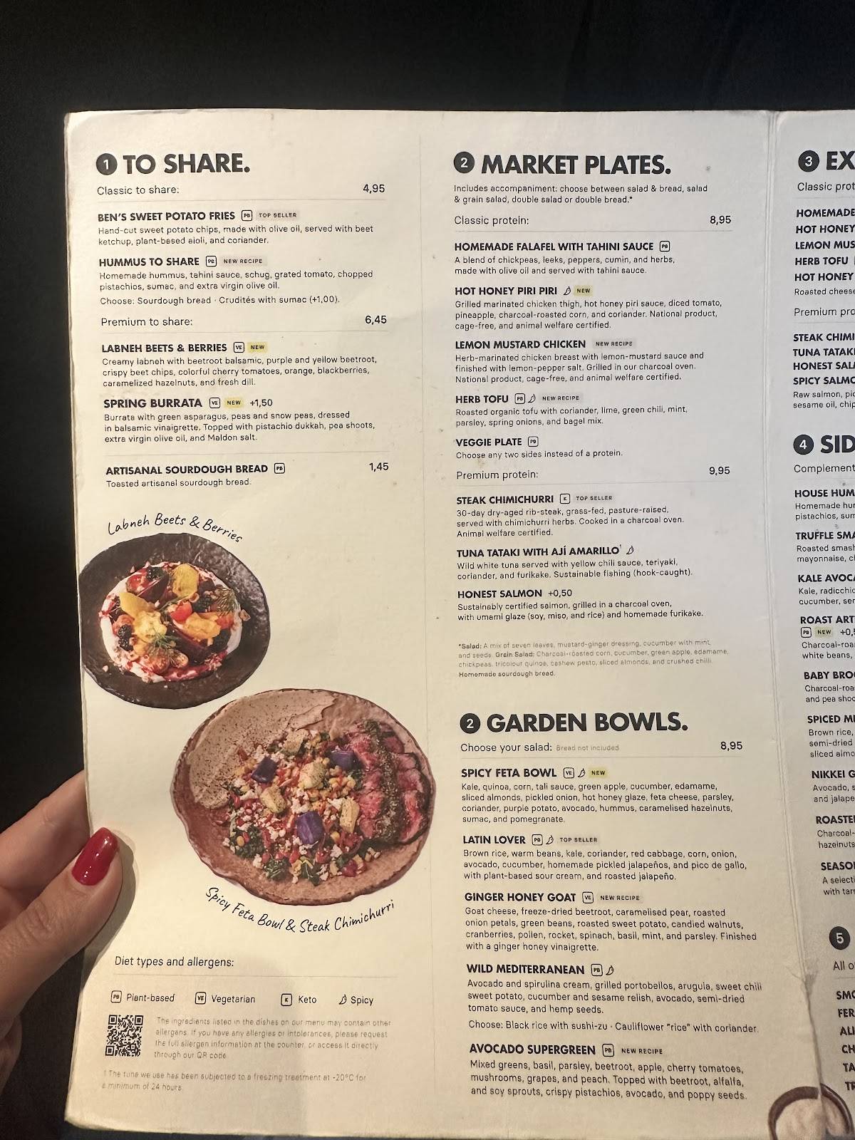 Carta de Restaurante Honest Greens, Madrid, C/ Gran Vía