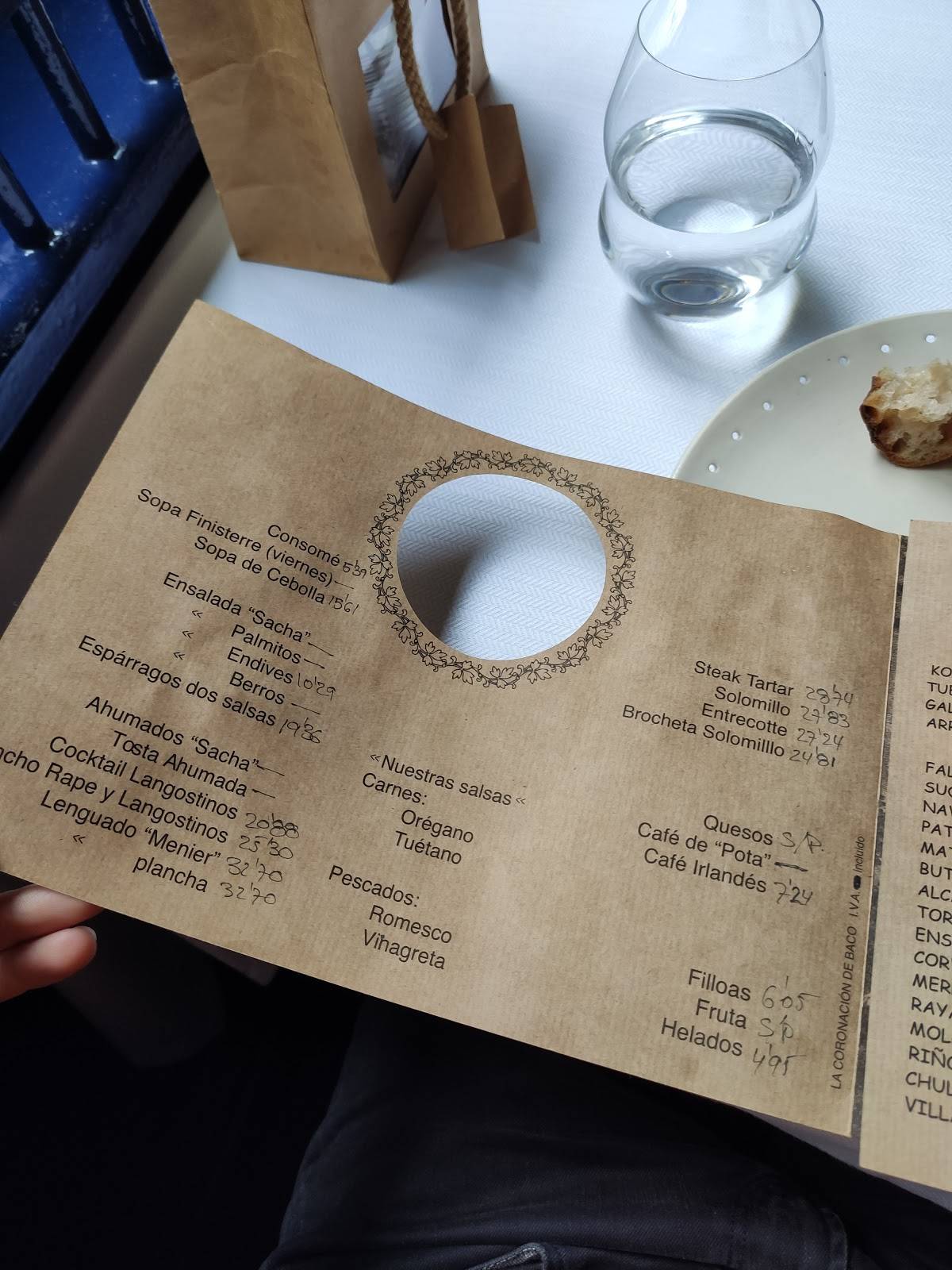 Menu at Sacha Restaurant, Madrid