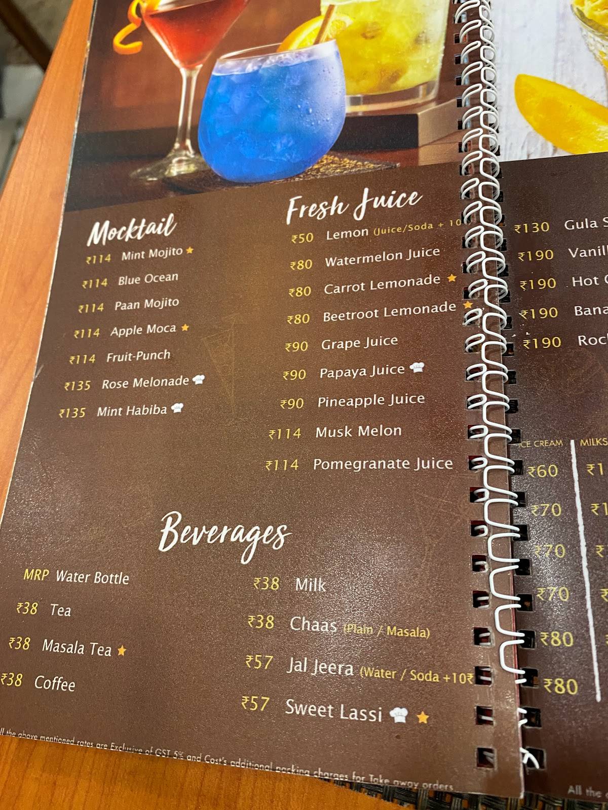 Menu at Annapoorna Mithai, Madurai, 12/2