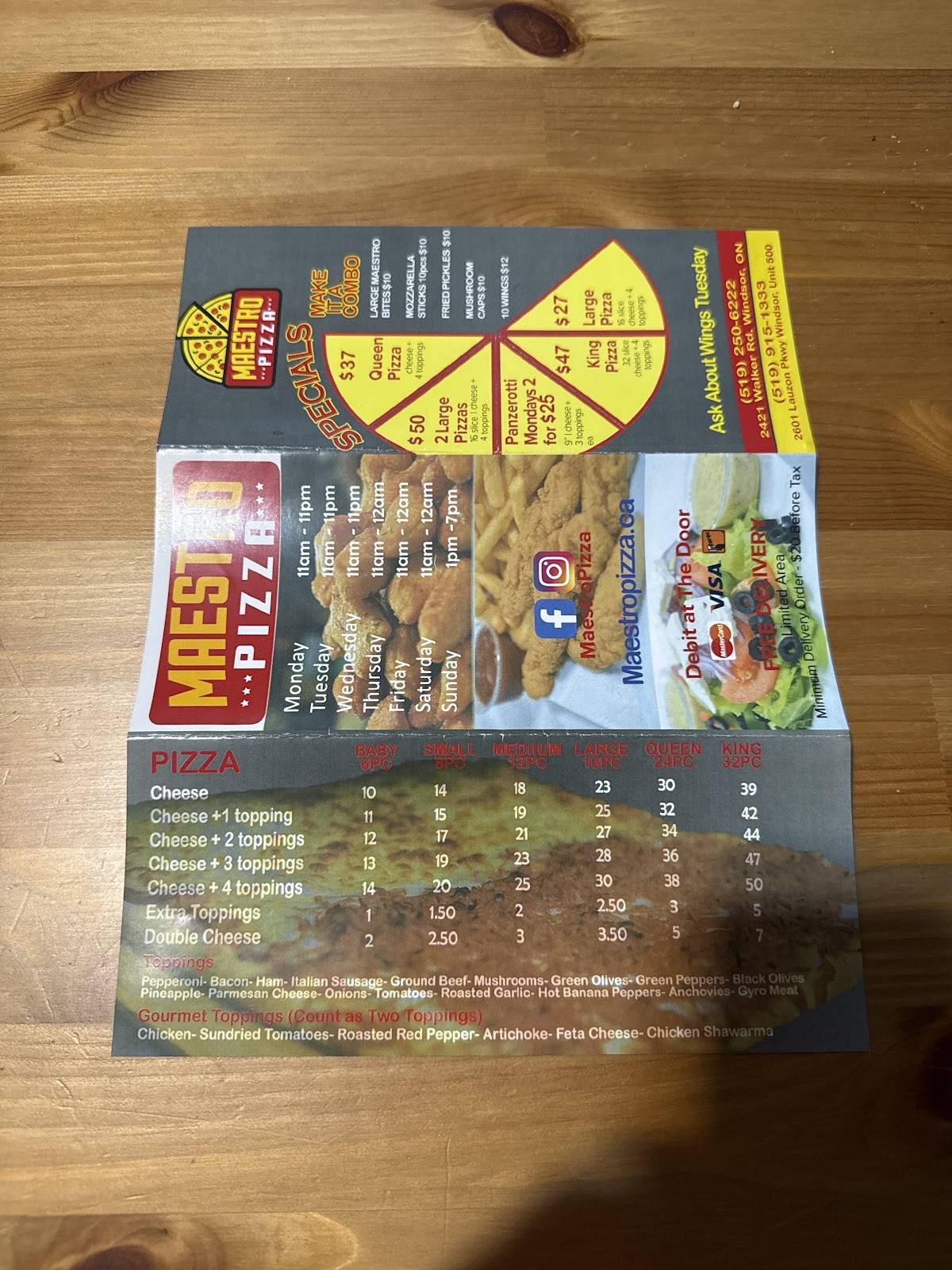 Menu at Maestro Pizza and Grill restaurant, Windsor, Lauzon Pkwy