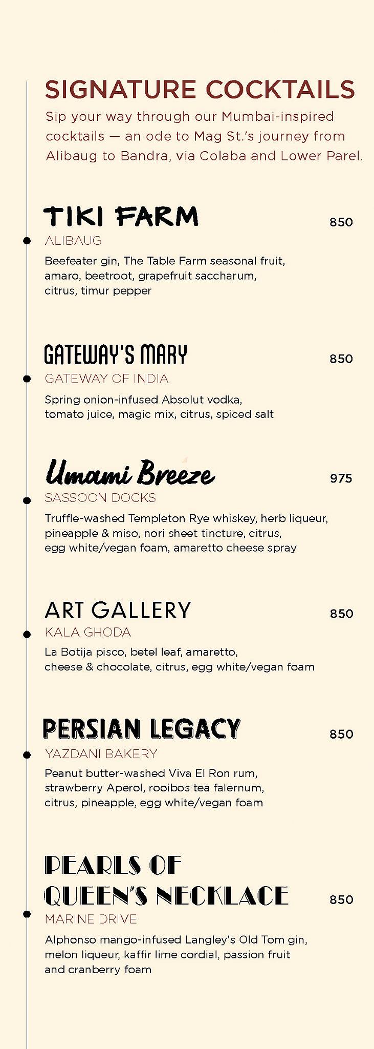 Menu at Mag St. Bandra, Mumbai