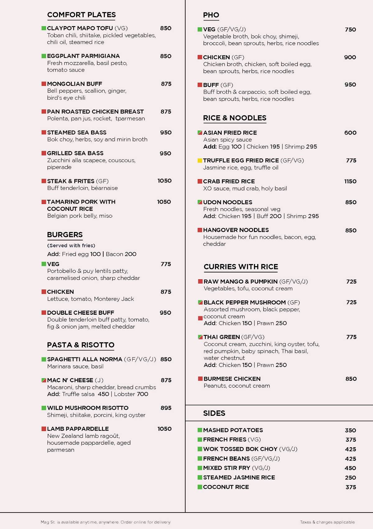 Menu at Mag St. Bandra, Mumbai