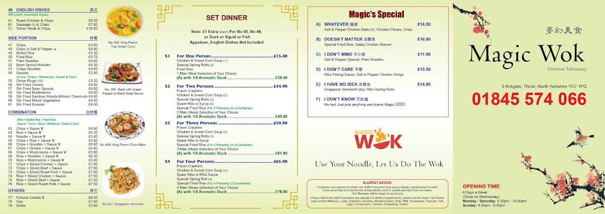 Menu at Magic Wok Chinese Takeaway fast food, Thirsk