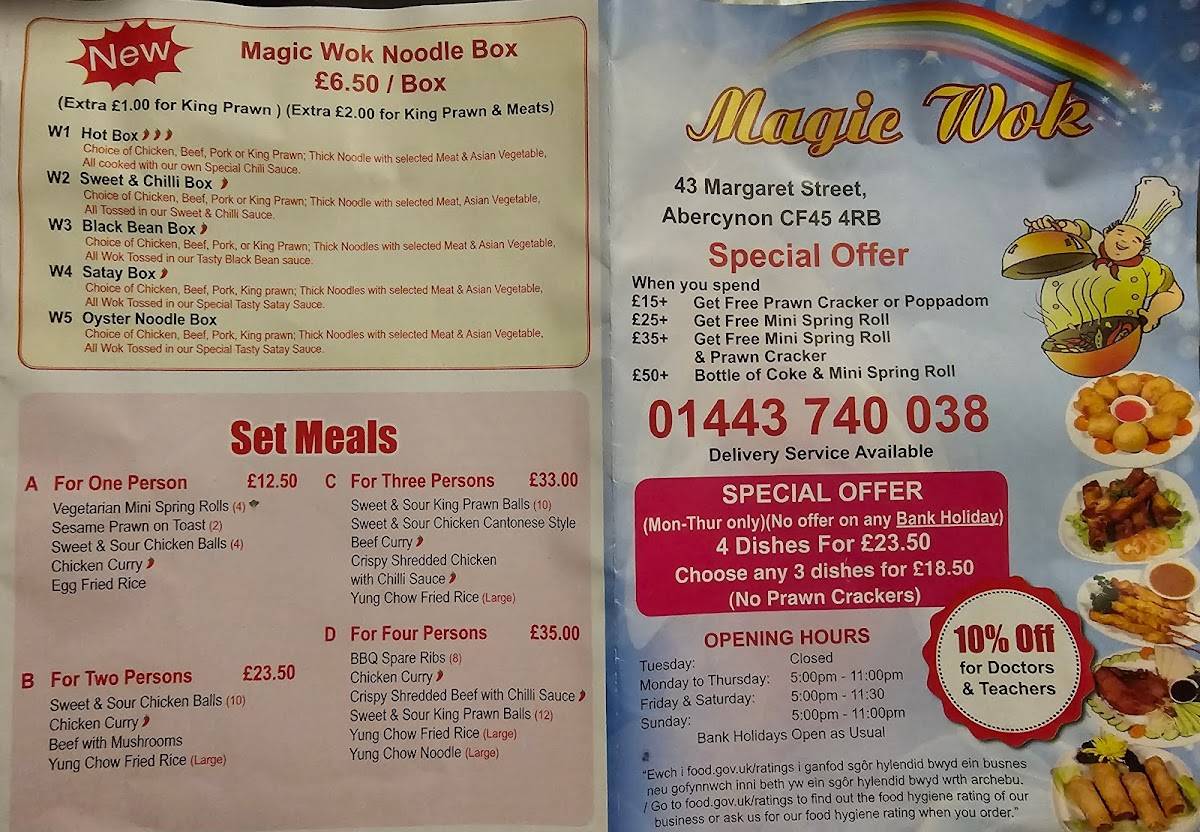 Menu at Magic Wok, Abercynon