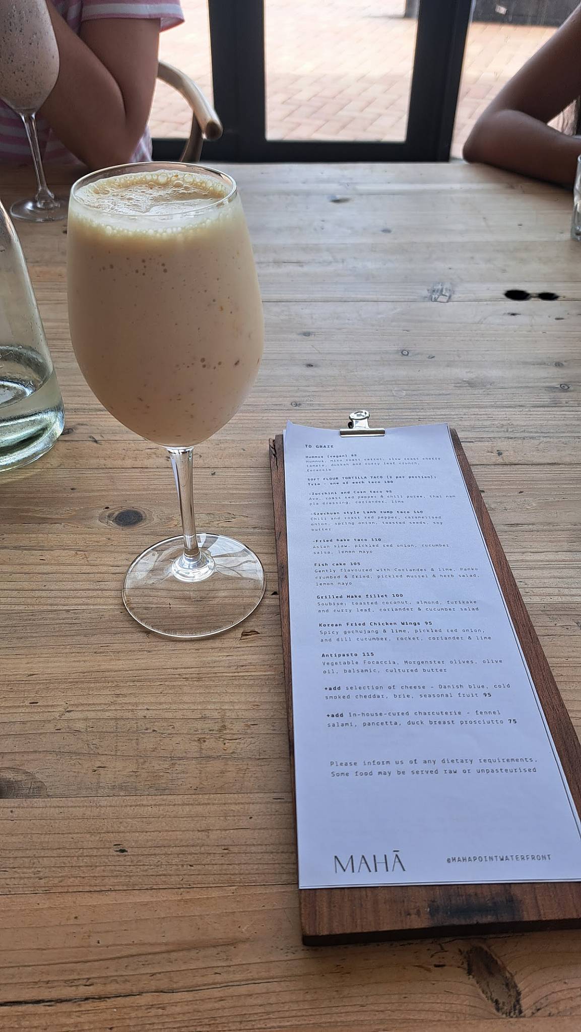 Menu at Mahā Café restaurant, Durban