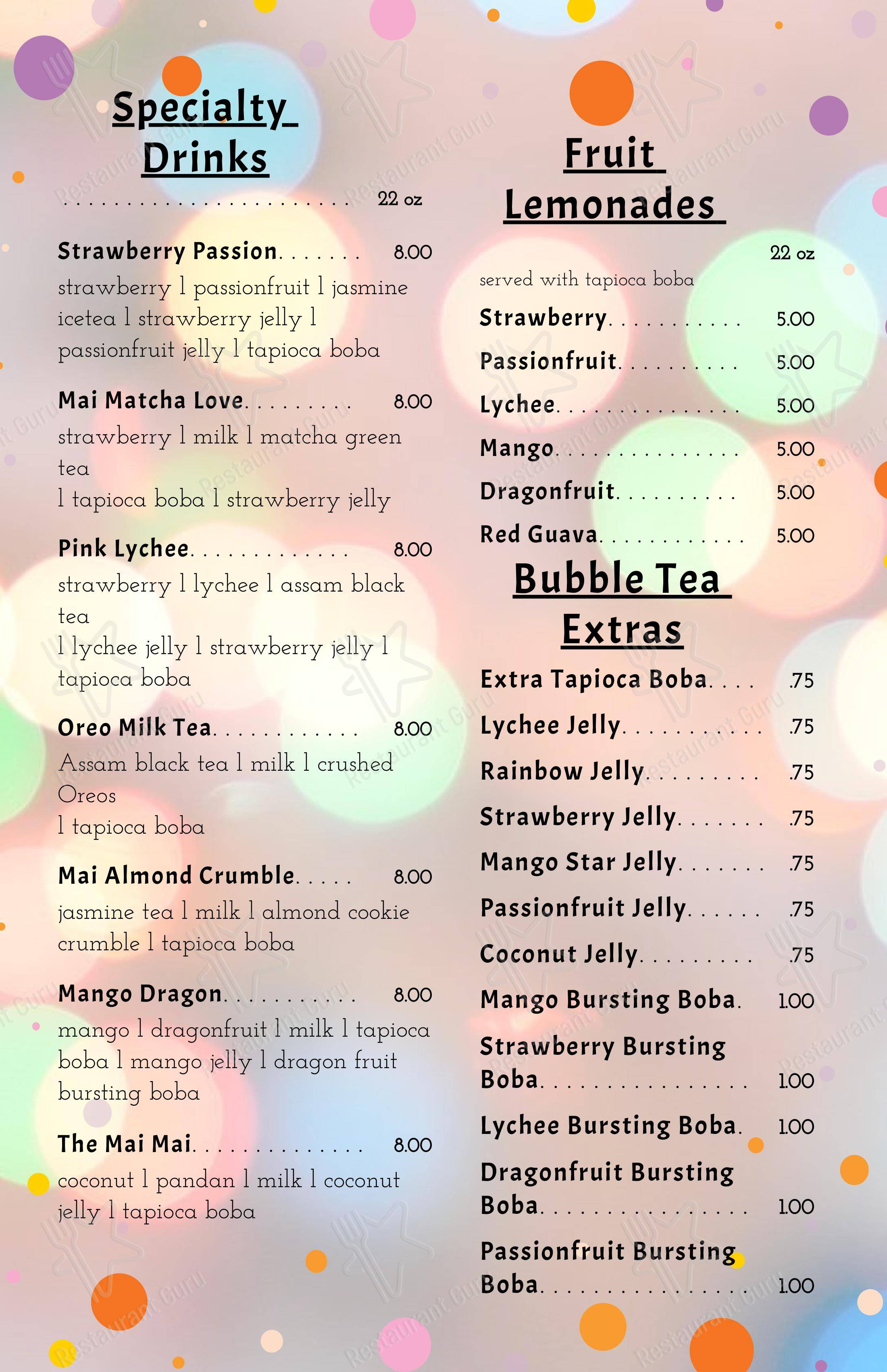 Menu at Mai Mai Asian Cuisine restaurant, Grayling
