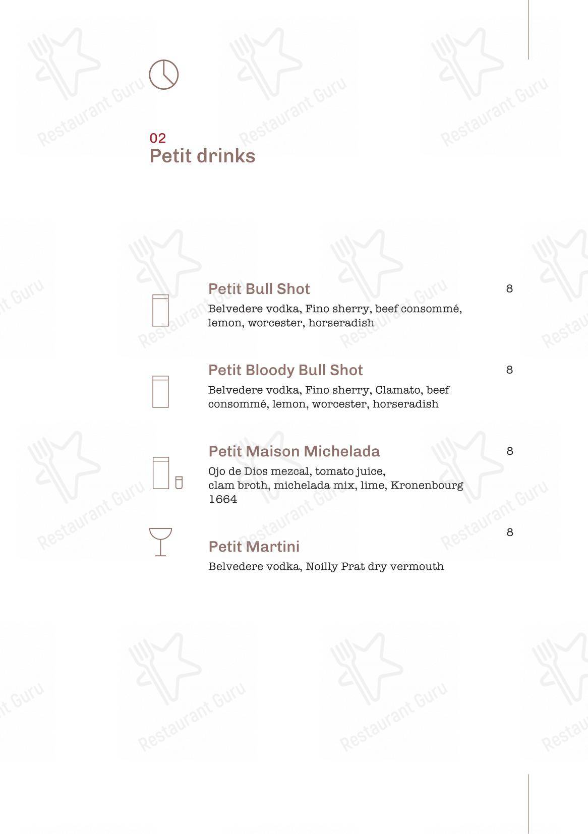 Menu at Maison François restaurant, London