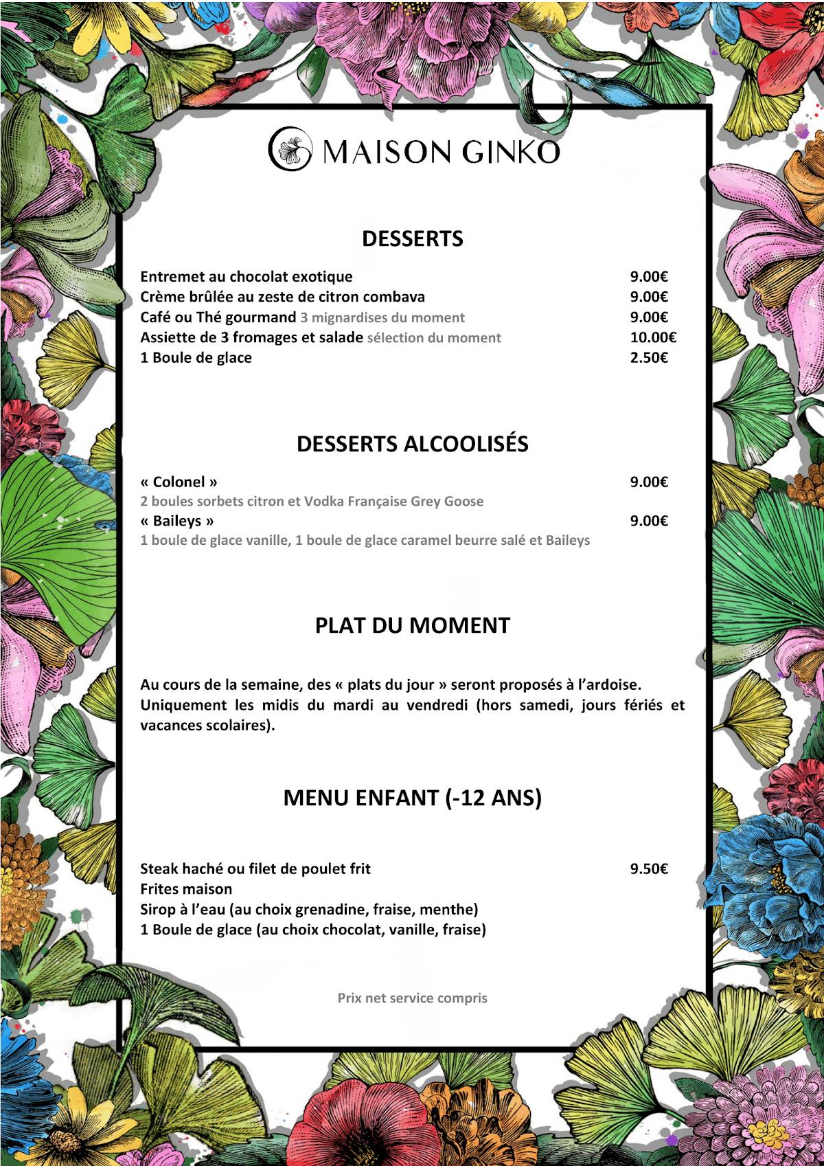 Menu au Maison Ginko restaurant, Olivet