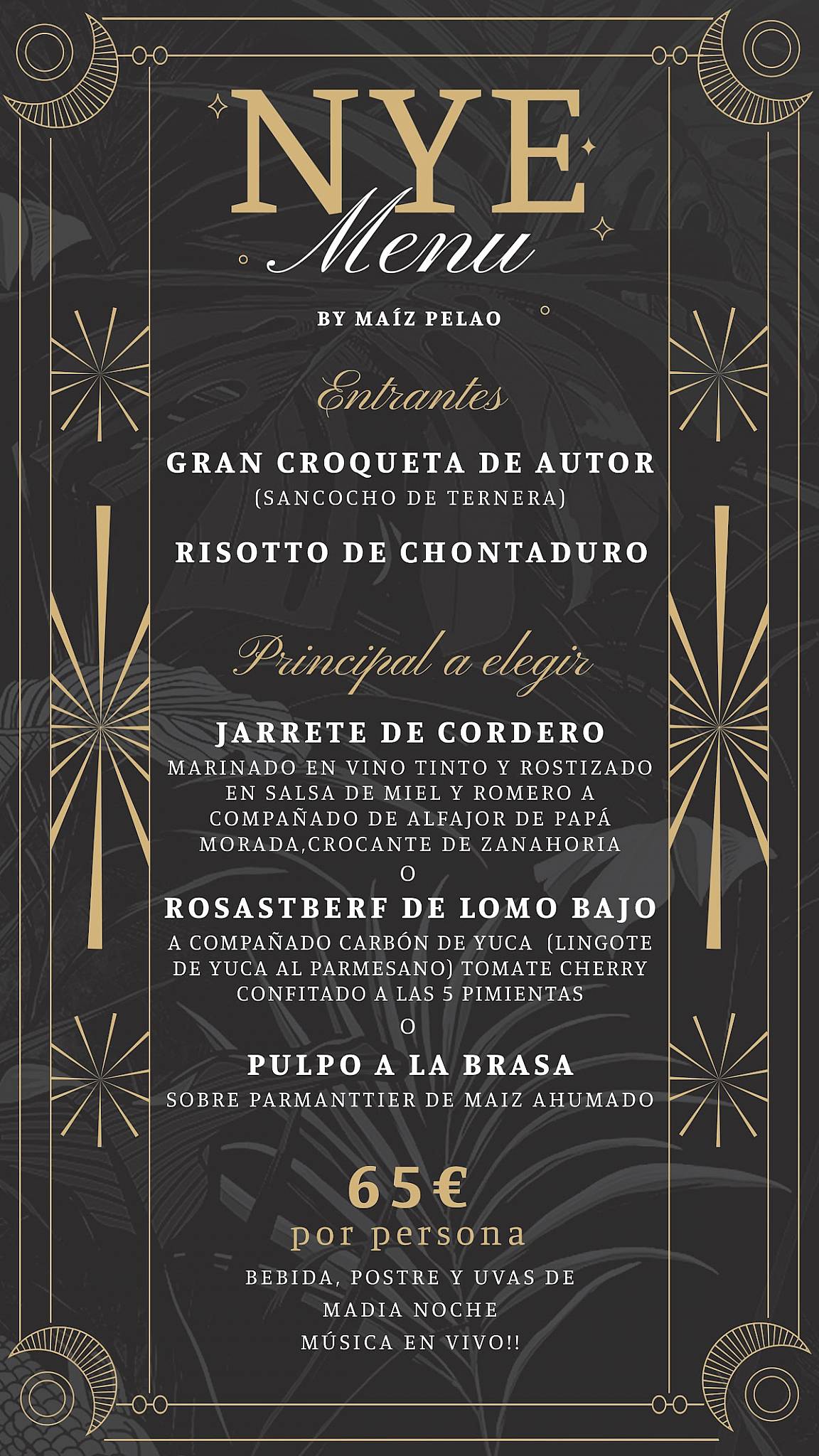 Carta del restaurante Maiz Pelao, Barcelona