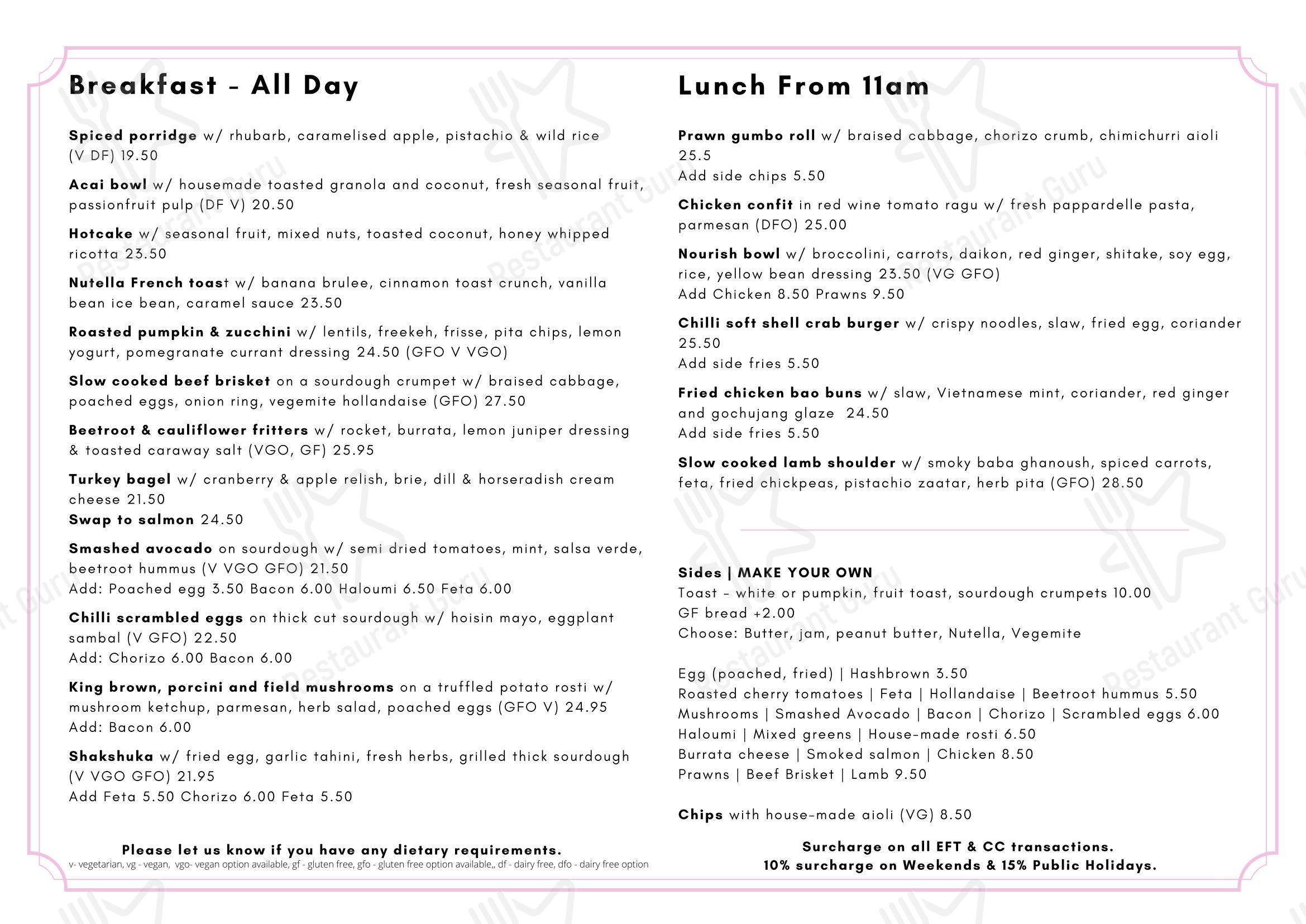 Menu at Major Mitchell Cafe, Carnegie