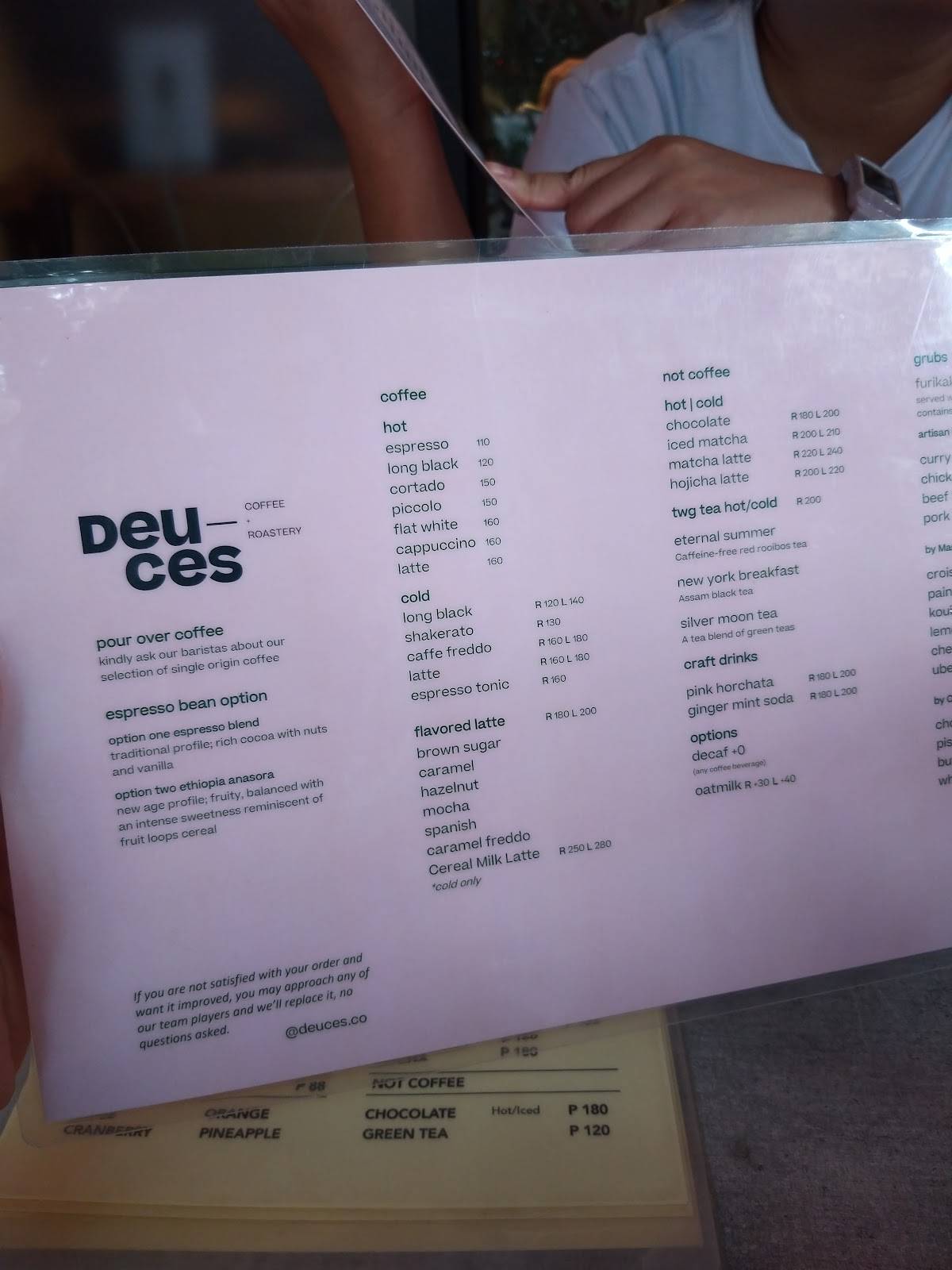 Menu at Deuces Coffee cafe, Makati