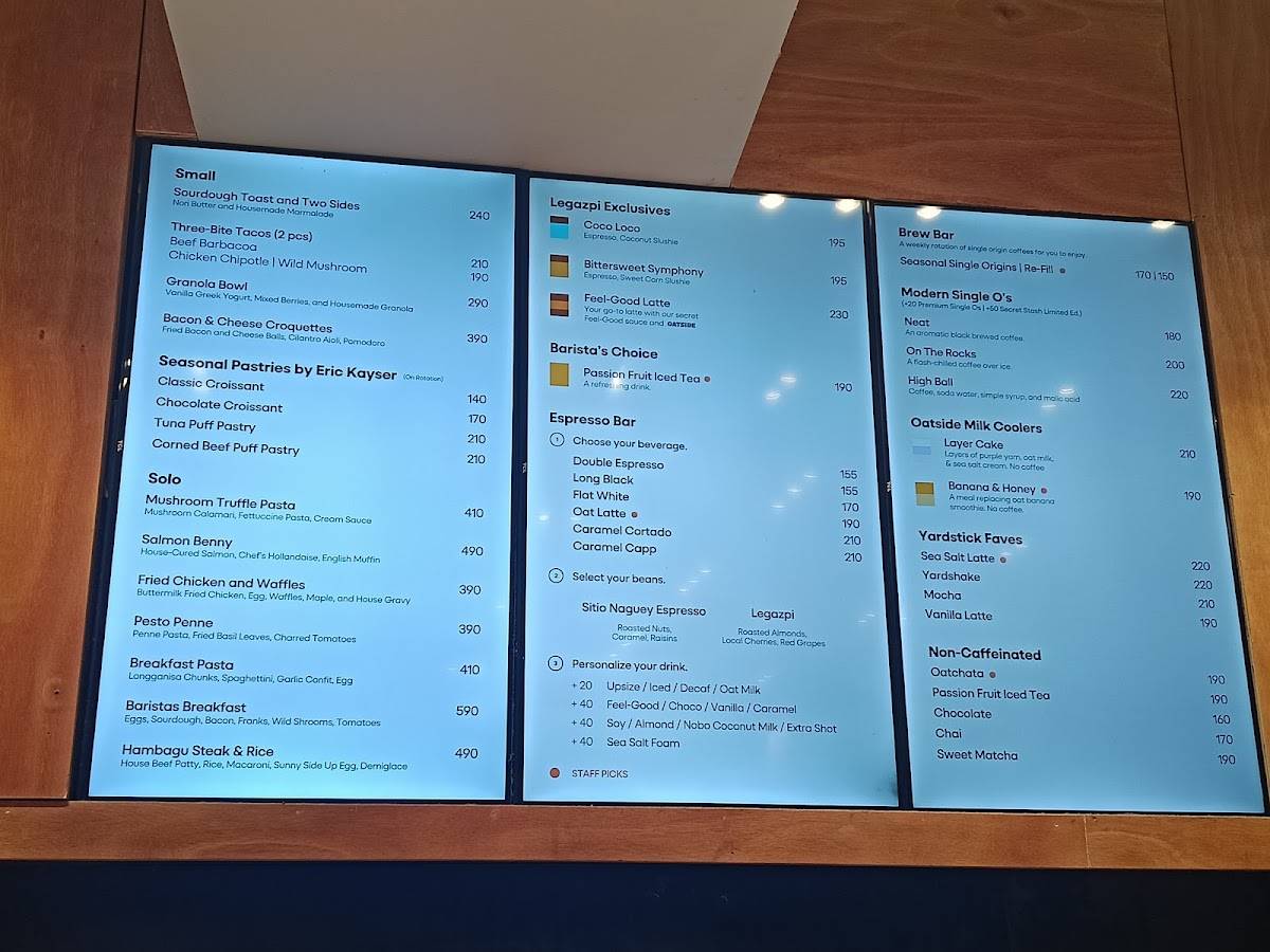 Menu at Yardstick Coffee cafe, Makati, Universal LMS Building