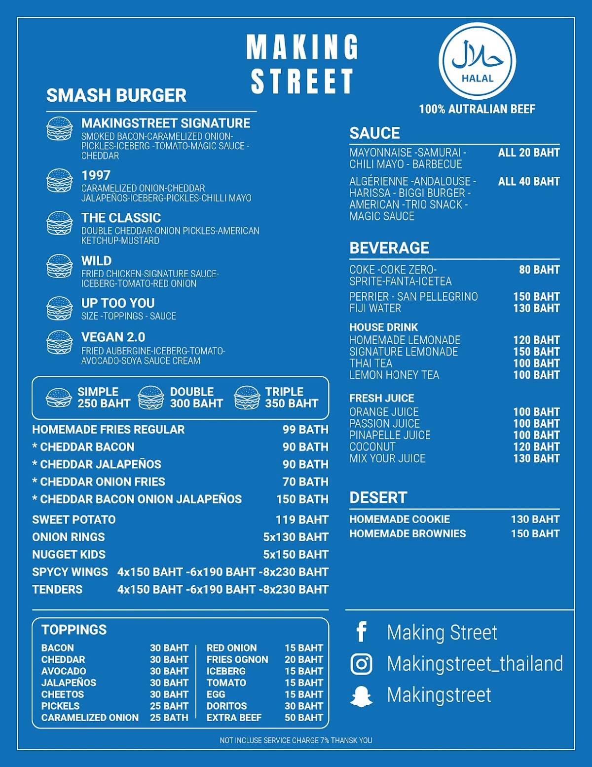 Menu at Making Street Smash Burger Halal restaurant, Ao Nang, 2RR7+H4 ...