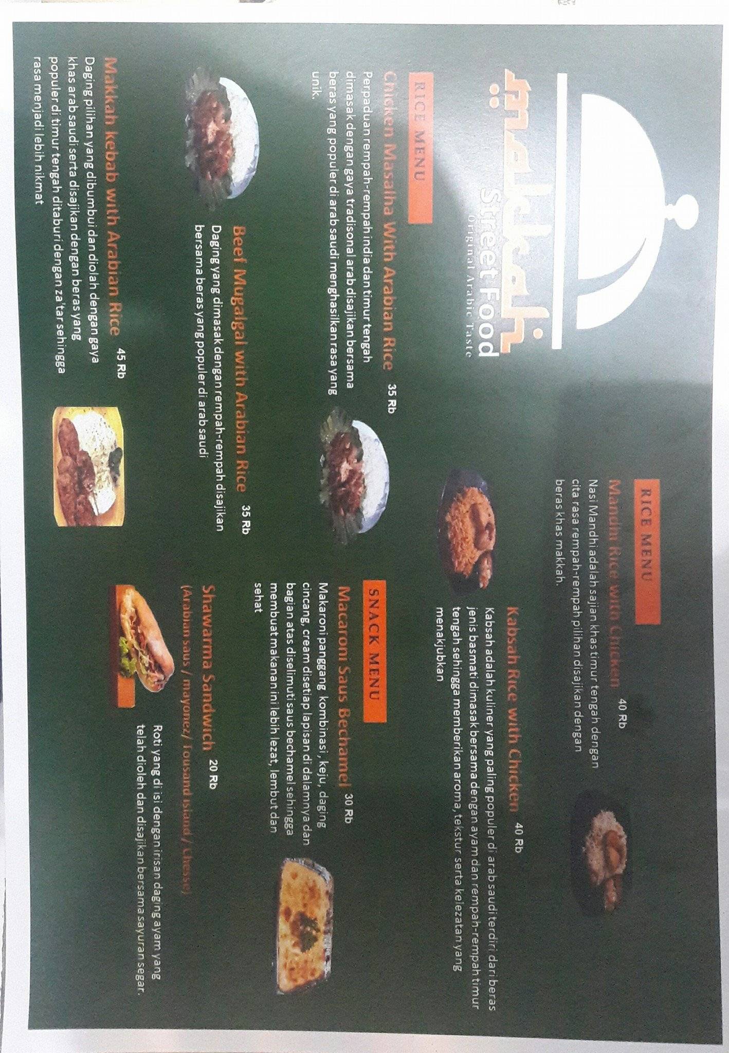 Menu at Makkah Streetfood restaurant, Depok, Jl. Margonda Raya No. 476