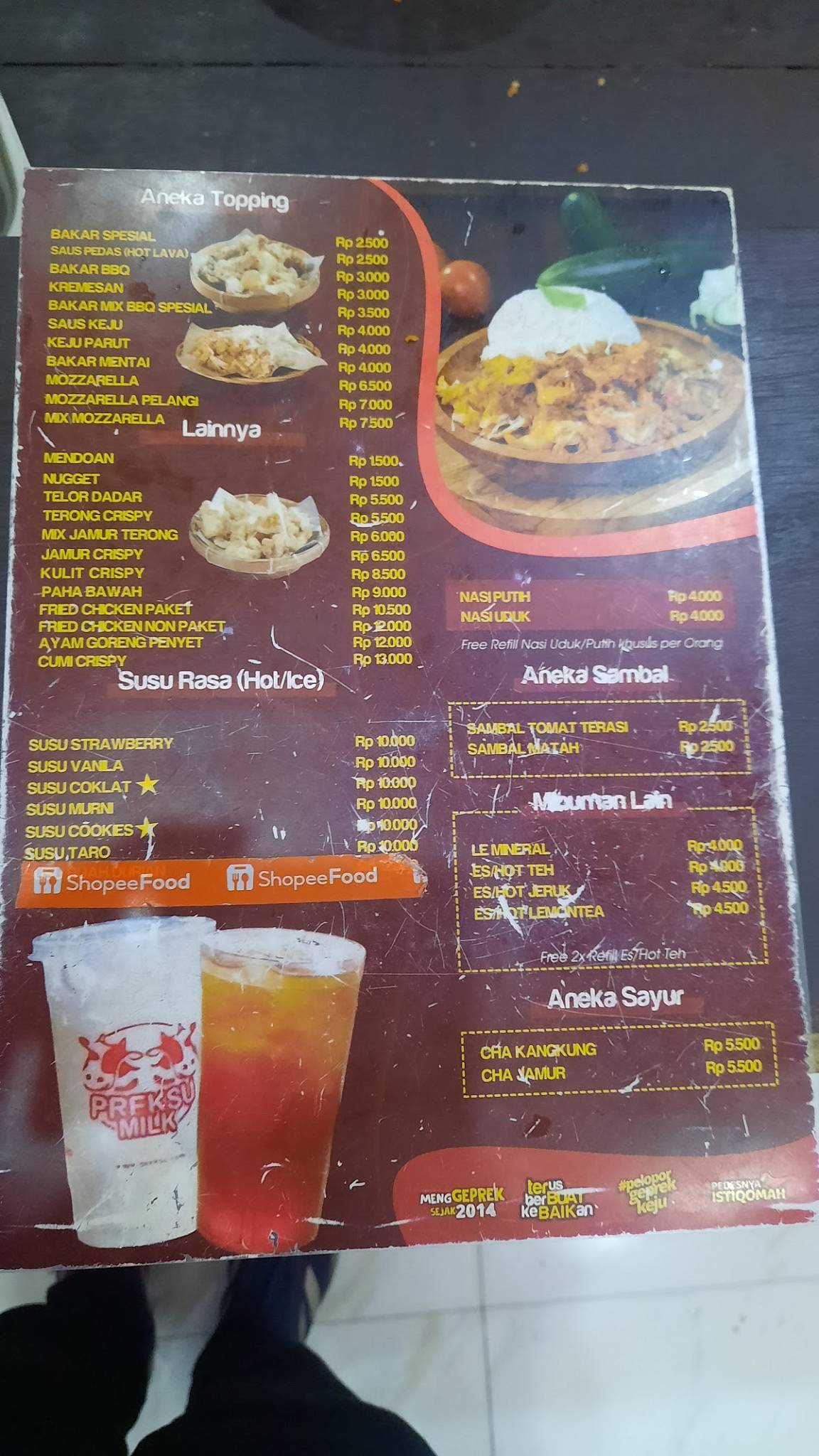 Menu at Ayam Geprek & Susu (PREKSU) restaurant, Malang
