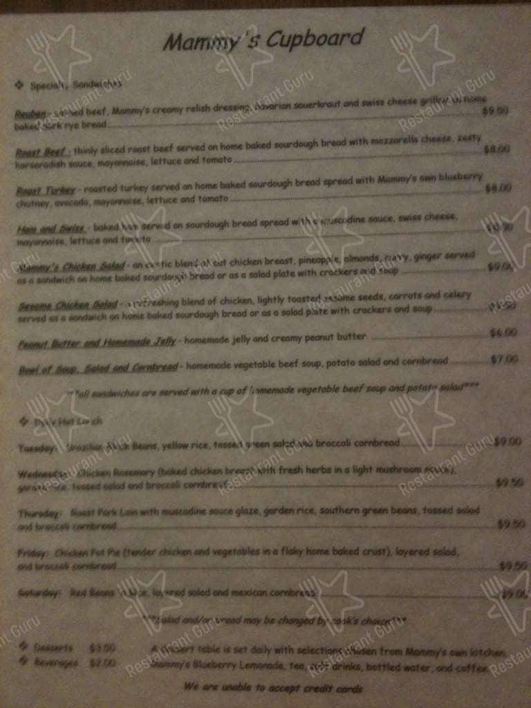 Menu at Mammy's Cupboard desserts, Natchez