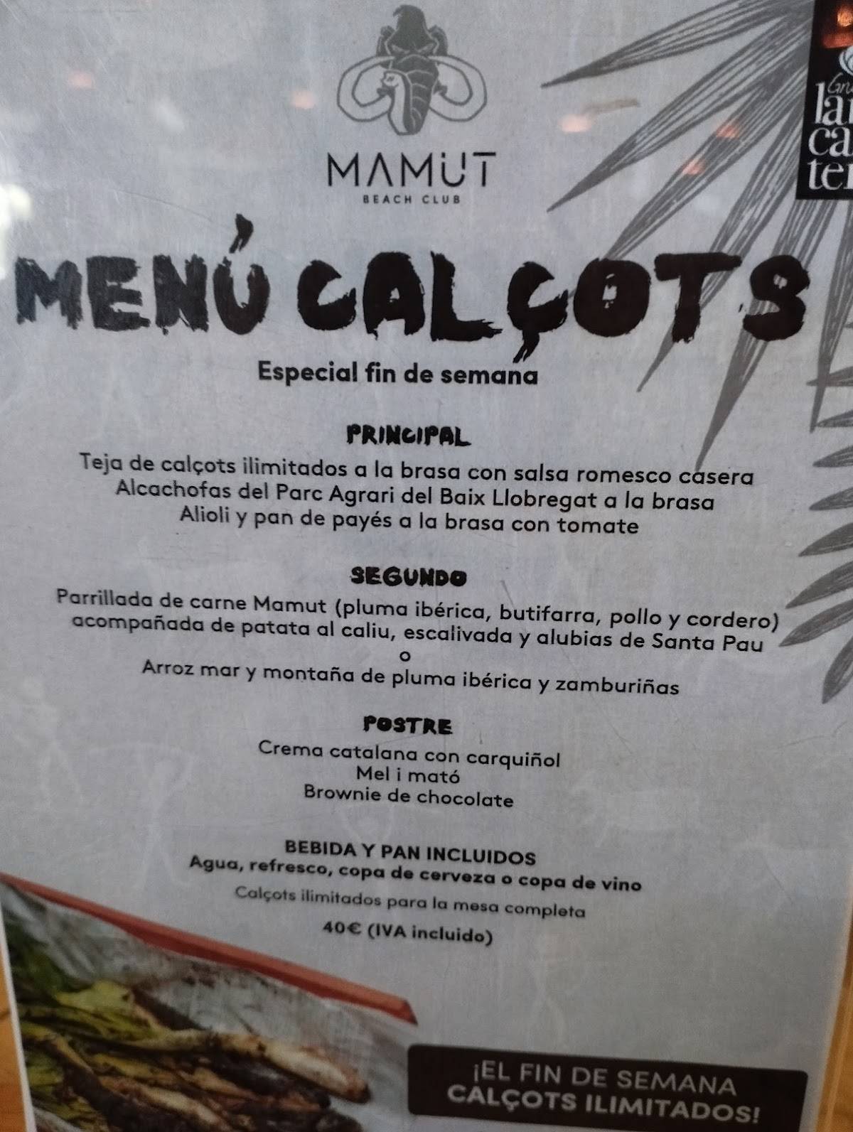 Carta de Mamut Beach Club, Gavà