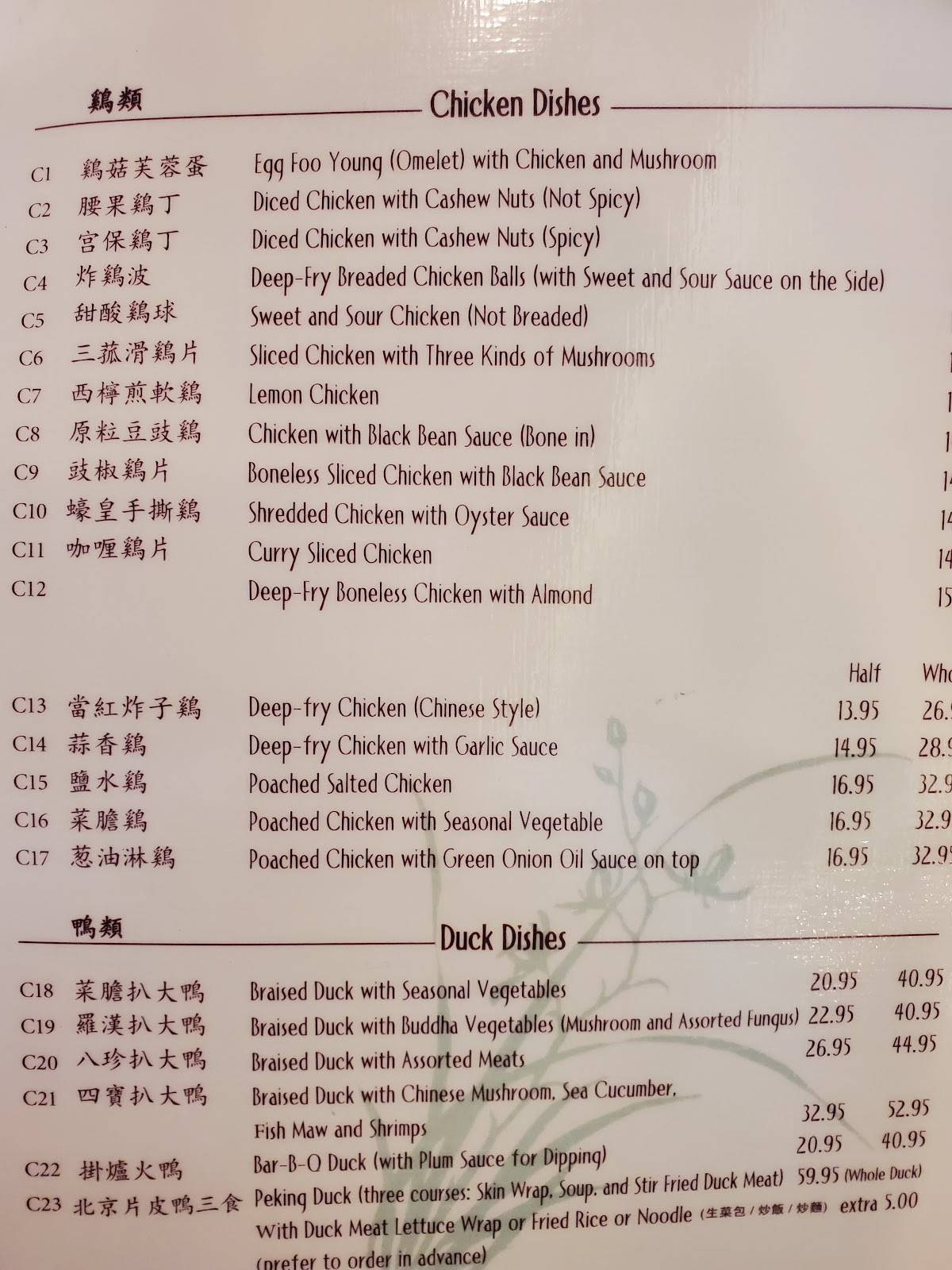 Menu at Mandarin Restaurant, Saskatoon