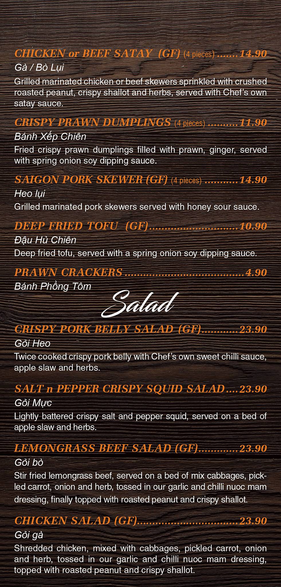 Menu at Saigon Silver Sands restaurant, South Yunderup