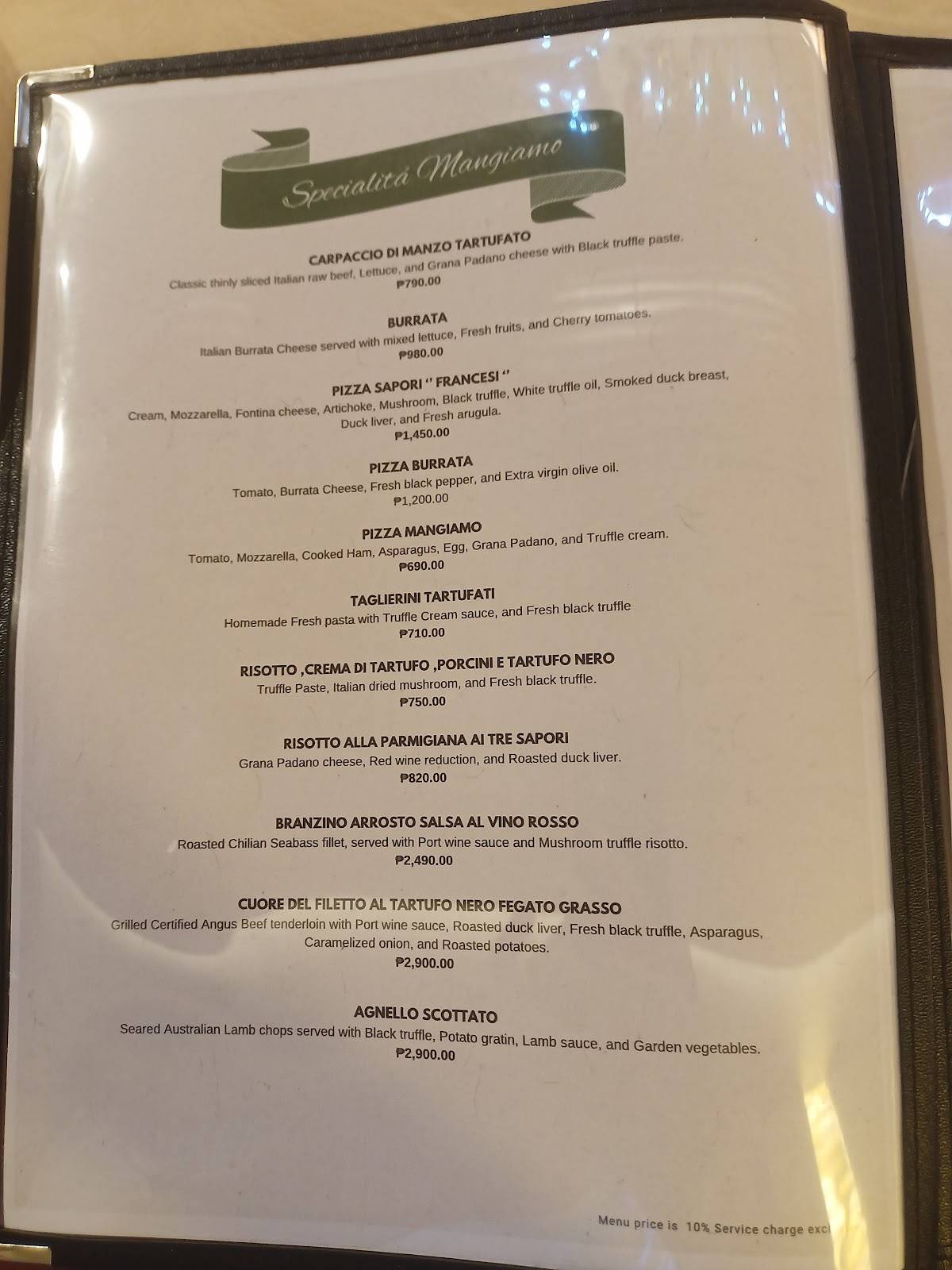 Menu at Mangiamo Ristorante restaurant, Makati