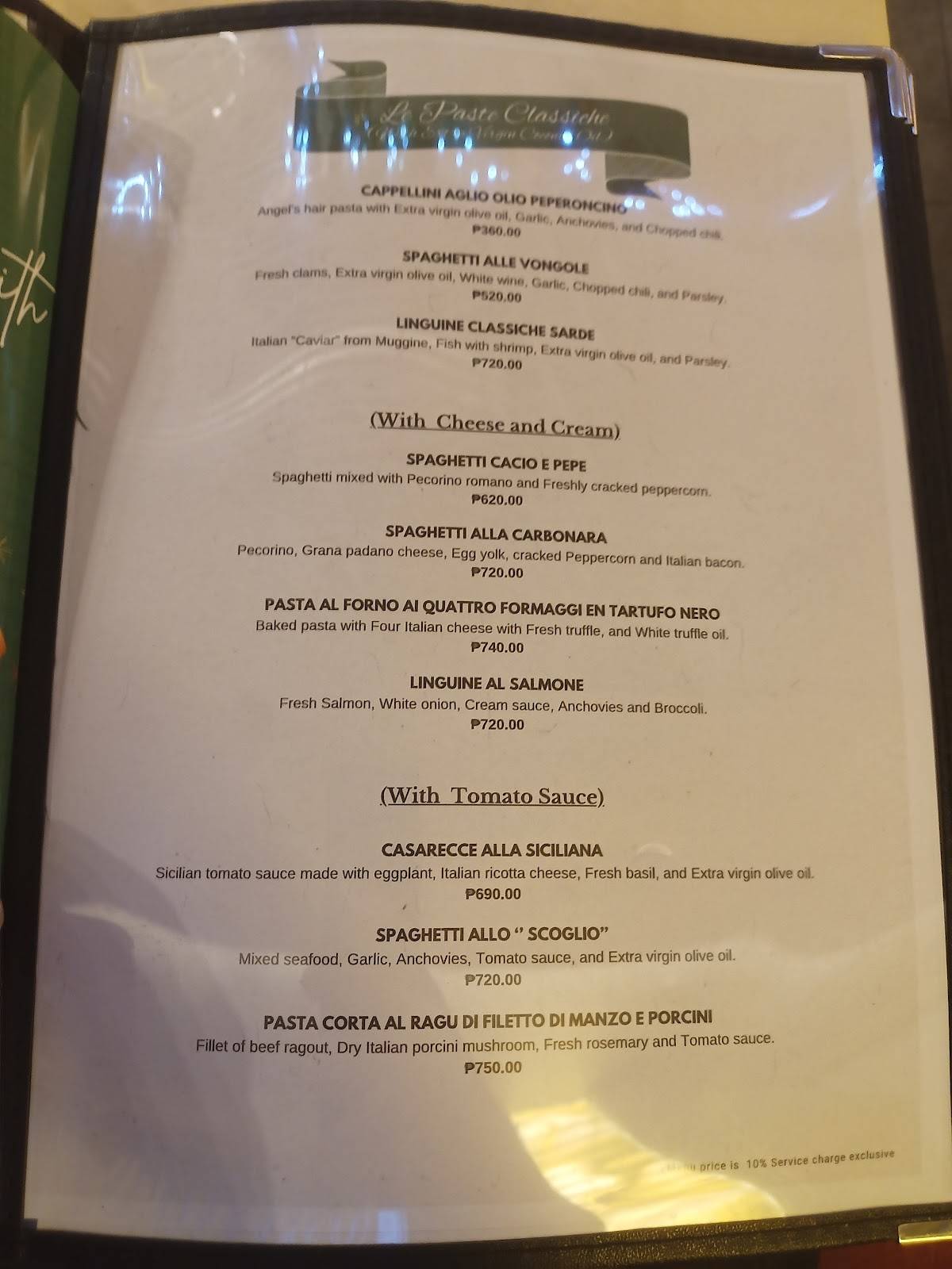 Menu at Mangiamo Ristorante restaurant, Makati