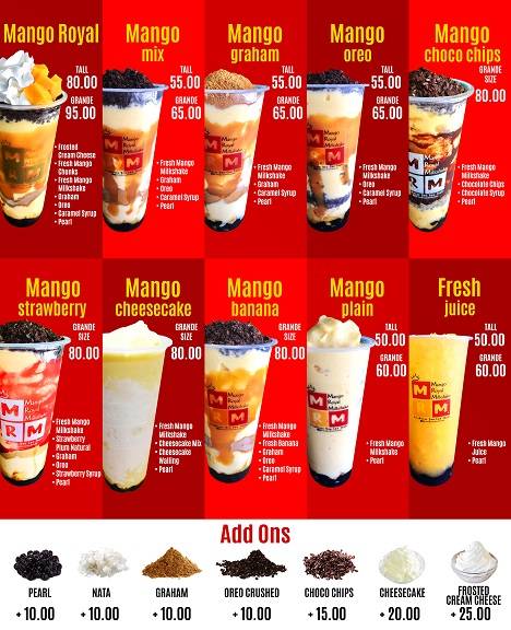 Menu at Mango Royal Milkshake - Mayapa restaurant, Calamba
