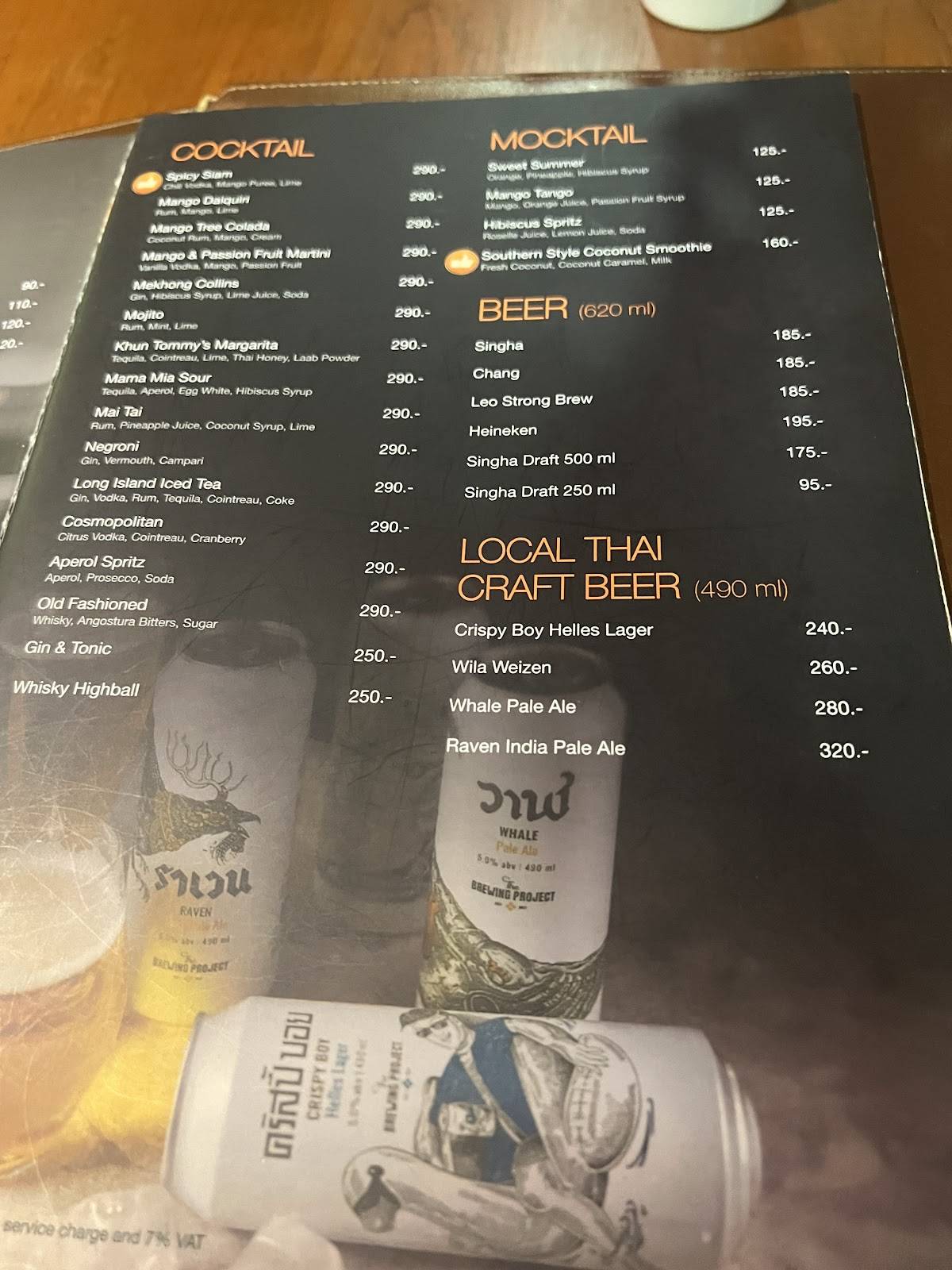 Menu at Mango Tree restaurant, Bangkok, 37 ซอย