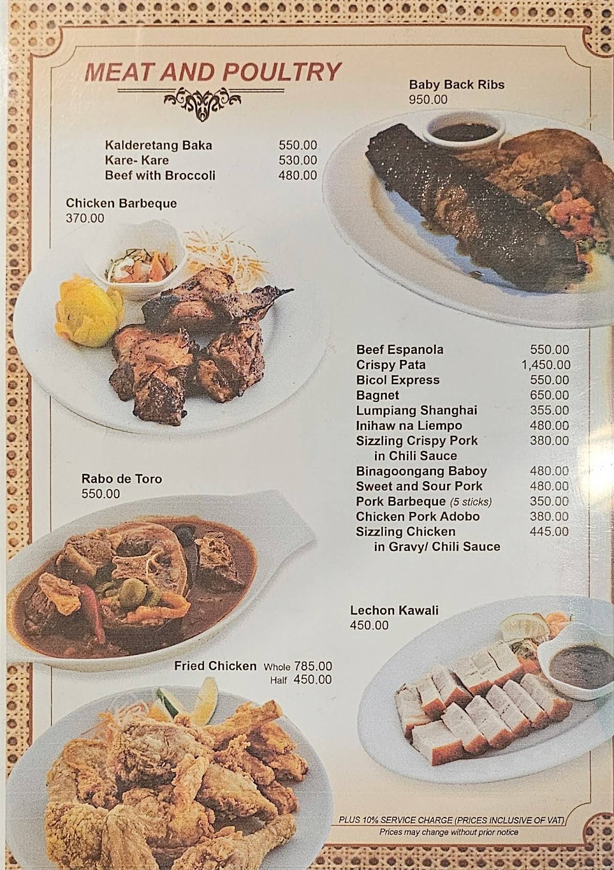Menu at Harbor View Restaurant, Manila, South Dr