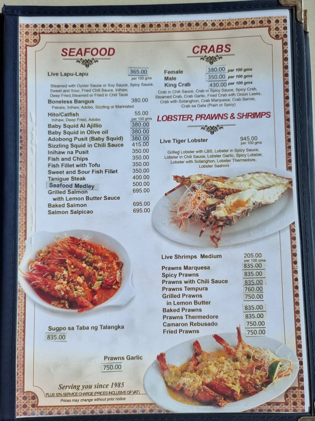 Menu at Harbor View Restaurant, Manila, South Dr