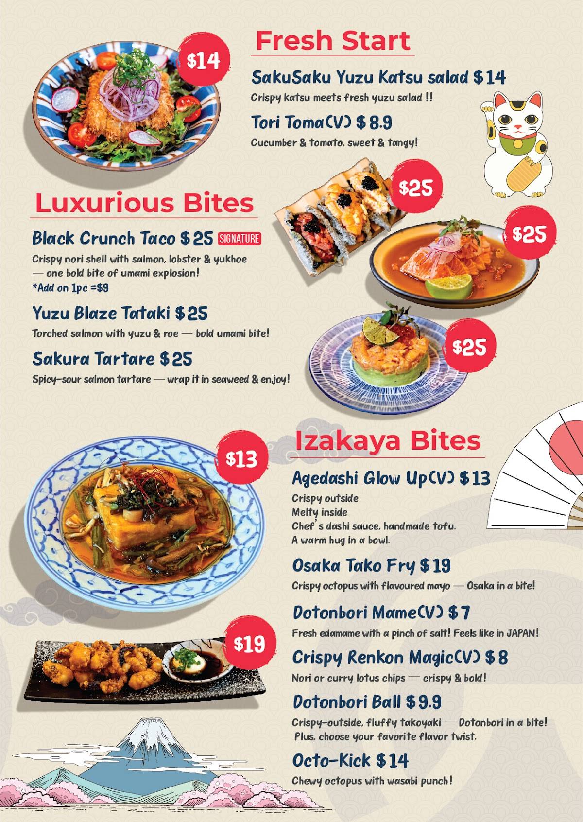 Menu at Mannaka Izakaya restaurant, Melbourne