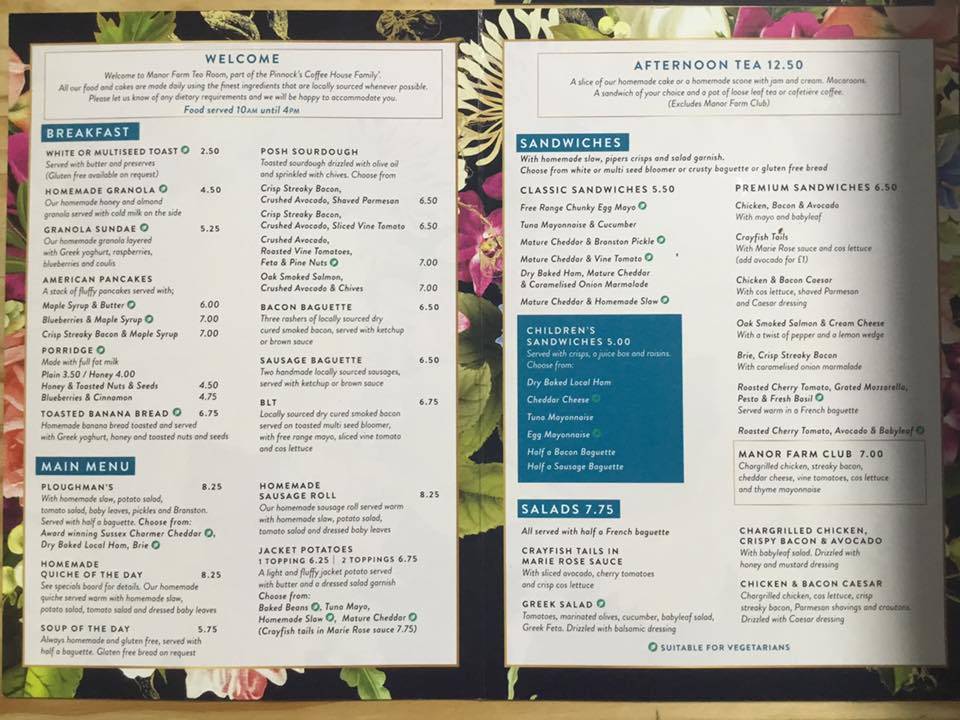 Menu at Manor Farm Tea Room cafe, Farnham