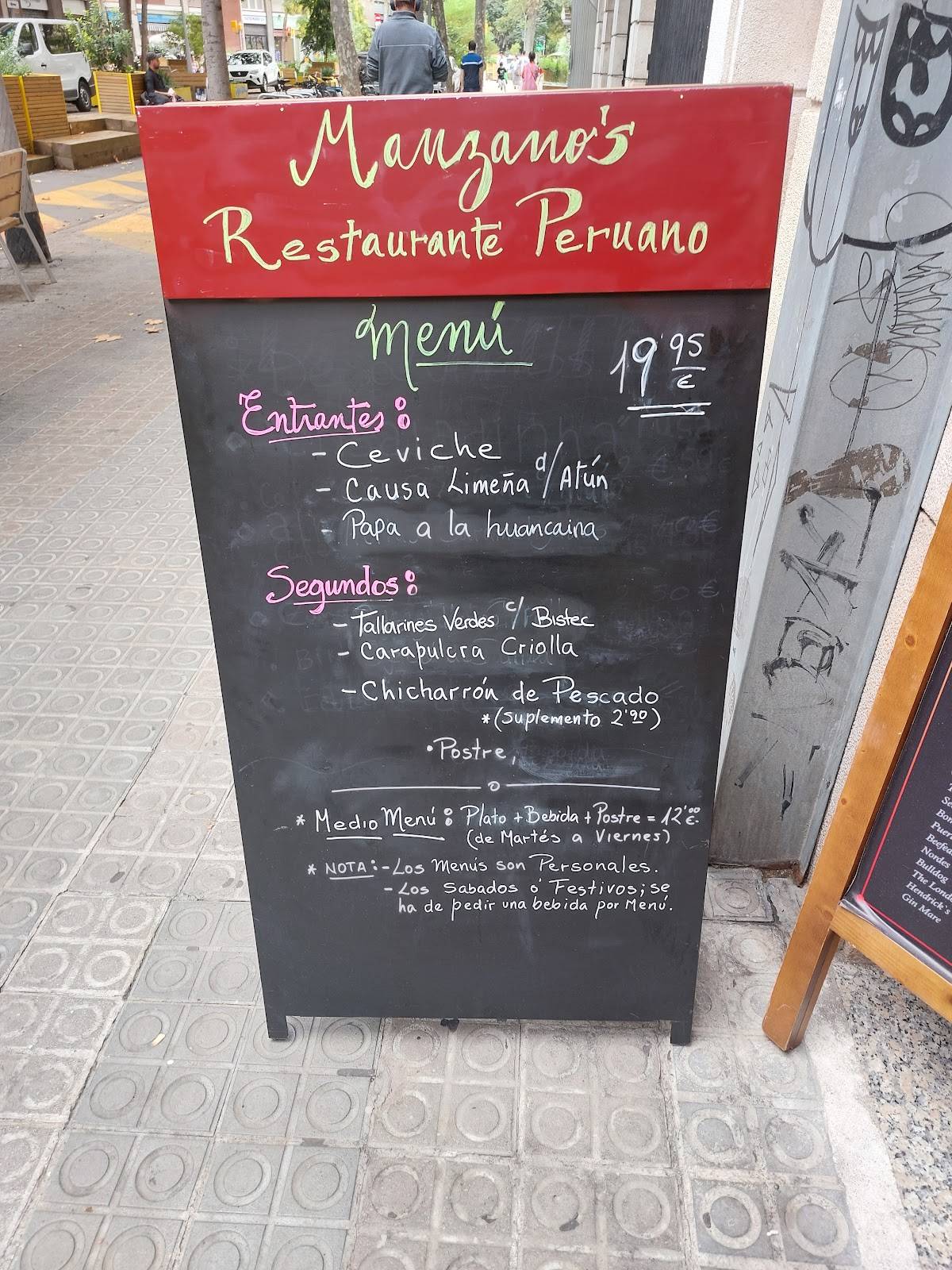 Carta de Manzano's - Restaurant peruà, Barcelona