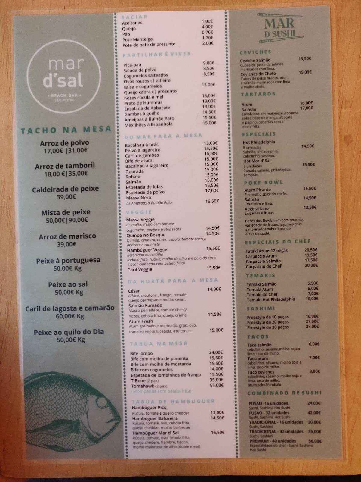 Menu em Mar d'Sal pub & Bar, Estoril