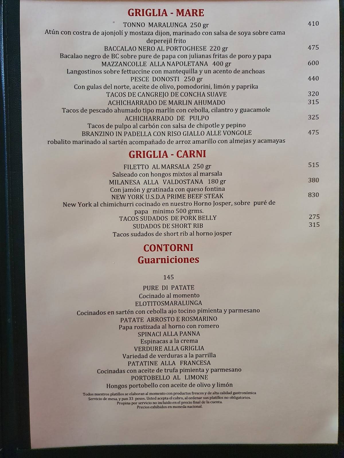 Carta de Maralunga Pizza Grill & Bar, Ciudad de México, Av. San ...