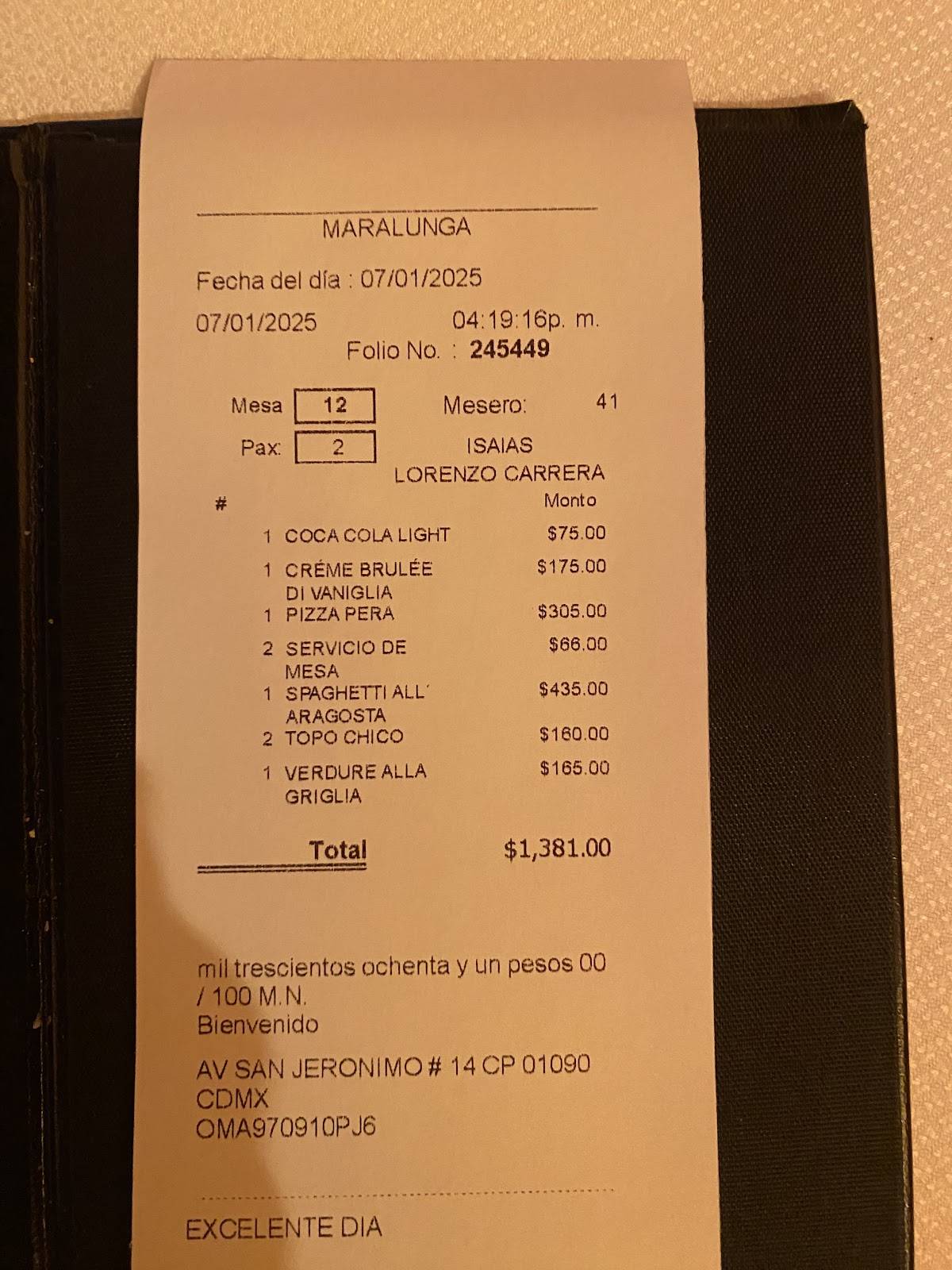 Carta de Maralunga Pizza Grill & Bar, Ciudad de México, Av. San ...