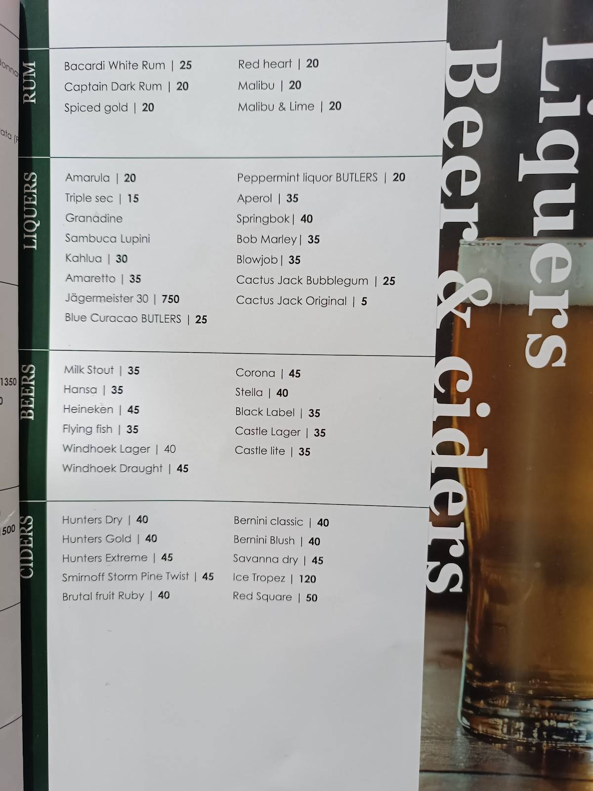 Menu at Aura on Margate Beach restaurant, Margate