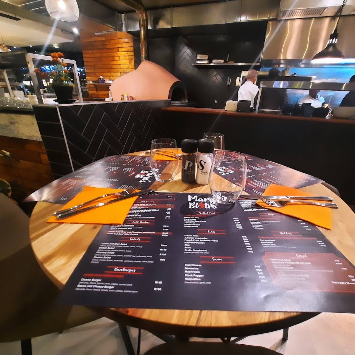 Menu at Margo's Bistro restaurant, Johannesburg