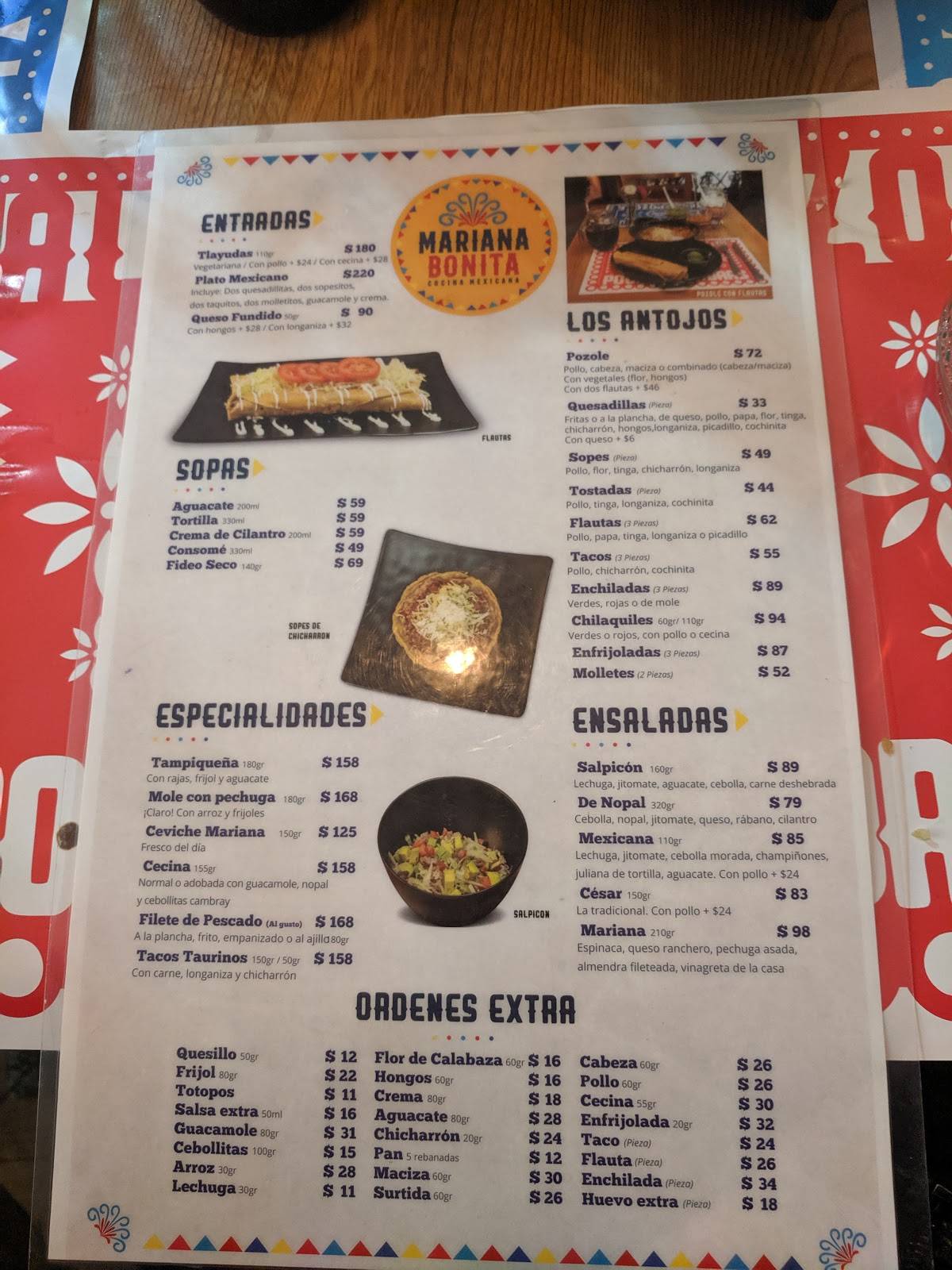Carta del restaurante Mariana Bonita - Cocina Mexicana, Ciudad del México