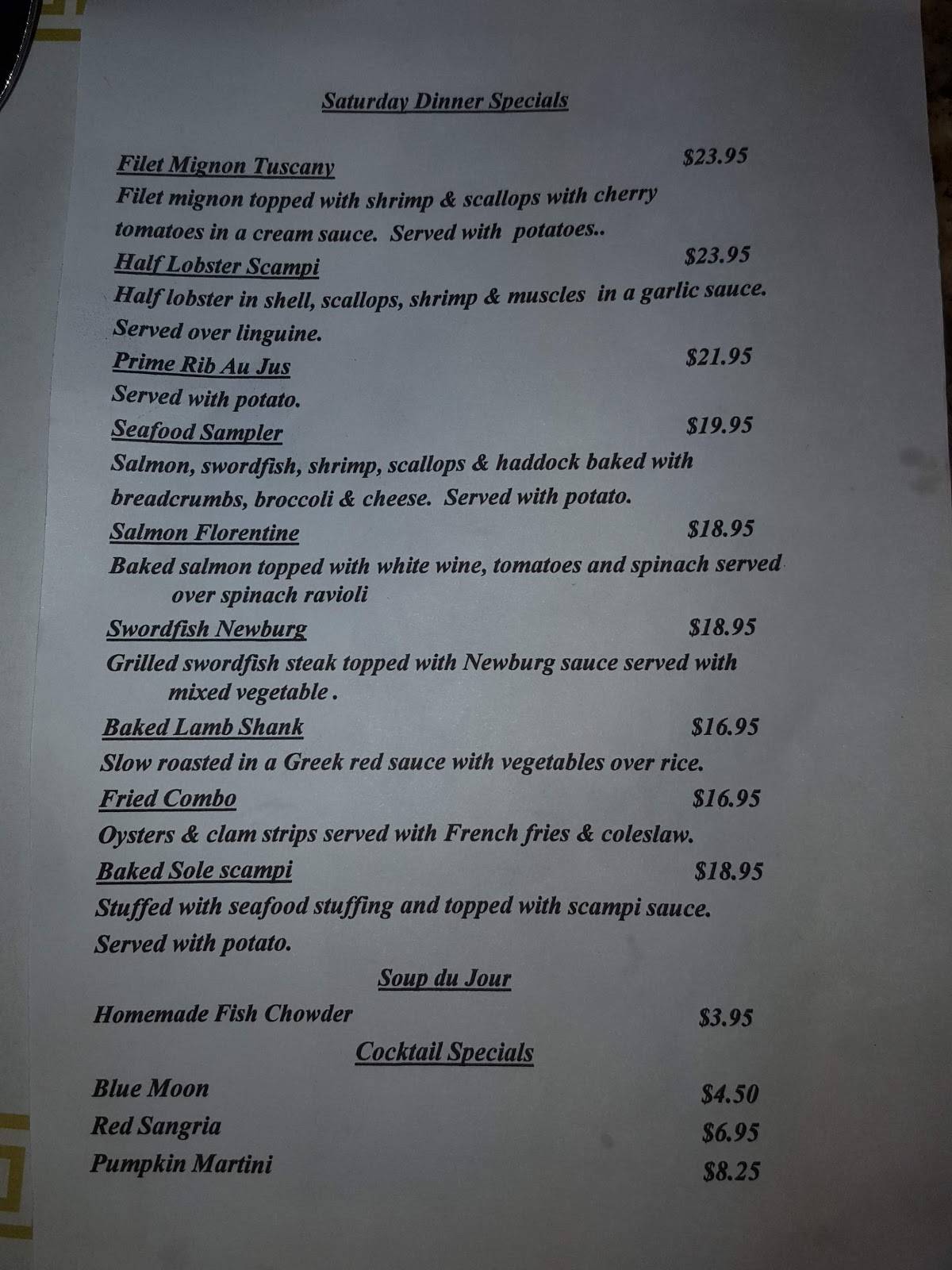 Menu at Maria's Trattoria restaurant, Braintree