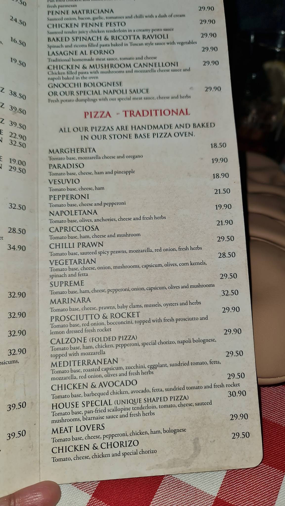 Menu at Marinara Restaurant, Hawthorne