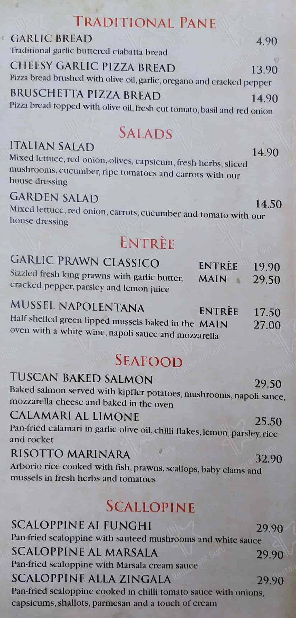 Menu at Marinara Restaurant, Hawthorne