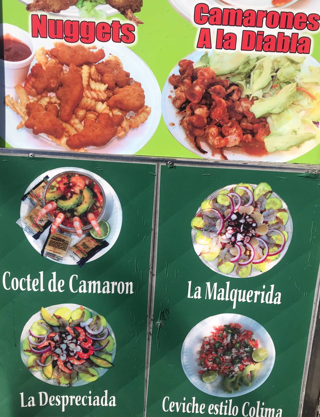 Menu at Mariscos Colima El Güero restaurant, Los Angeles