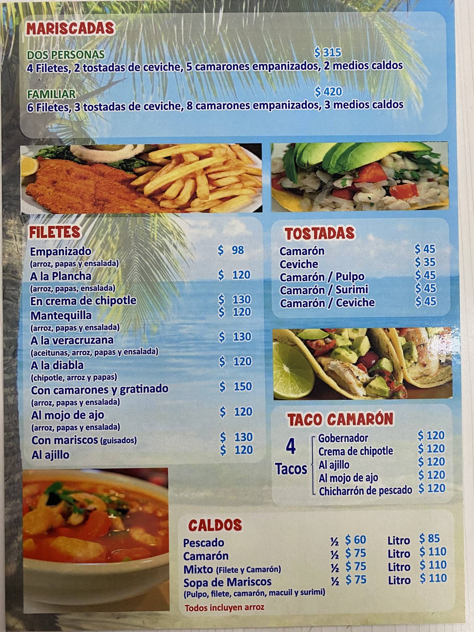 Carta del restaurante Mariscos Laguna, Apodaca, Av Afganistán 115