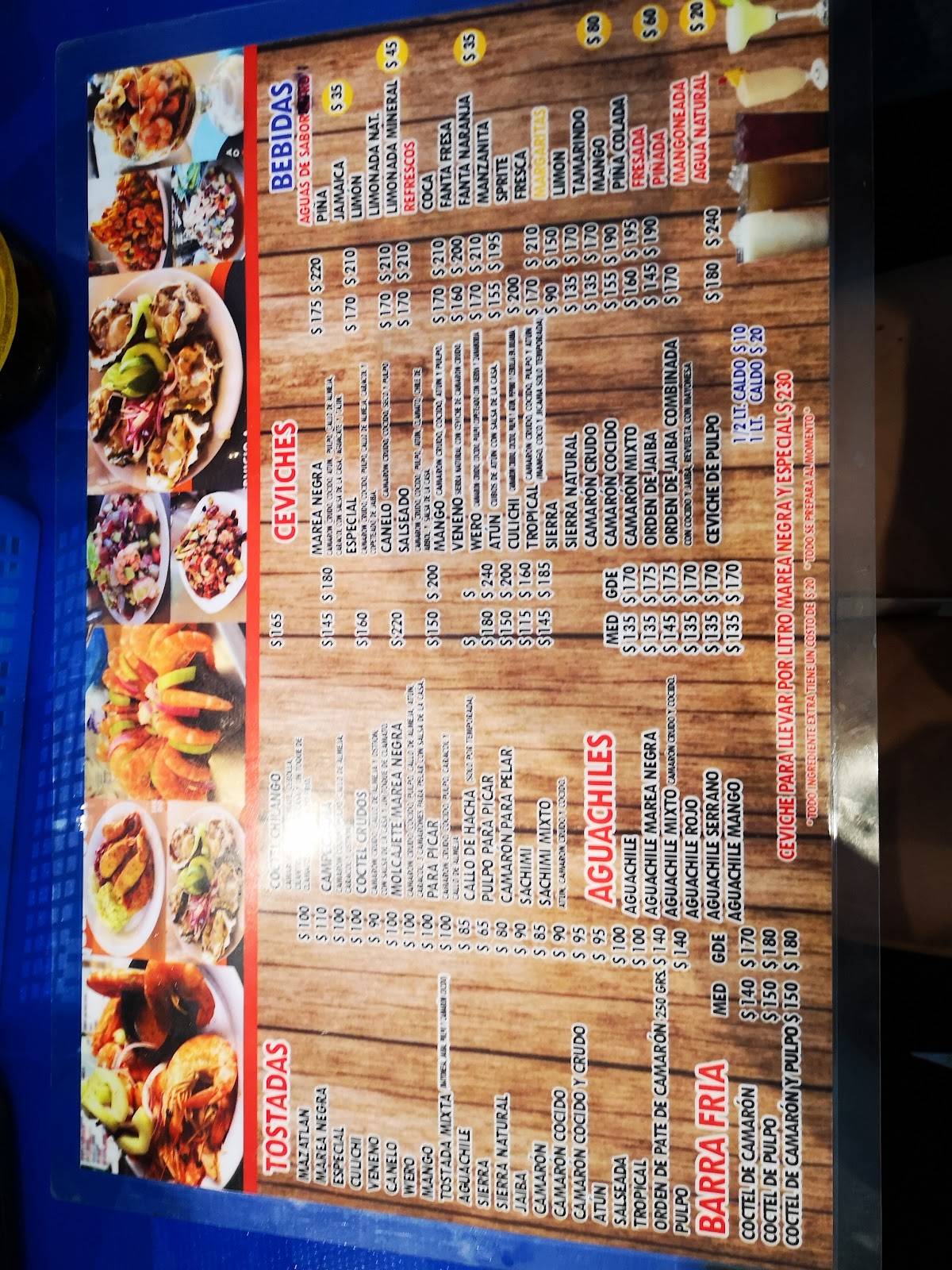 Carta del restaurante Mariscos marea negra real pacifico, Mazatlán