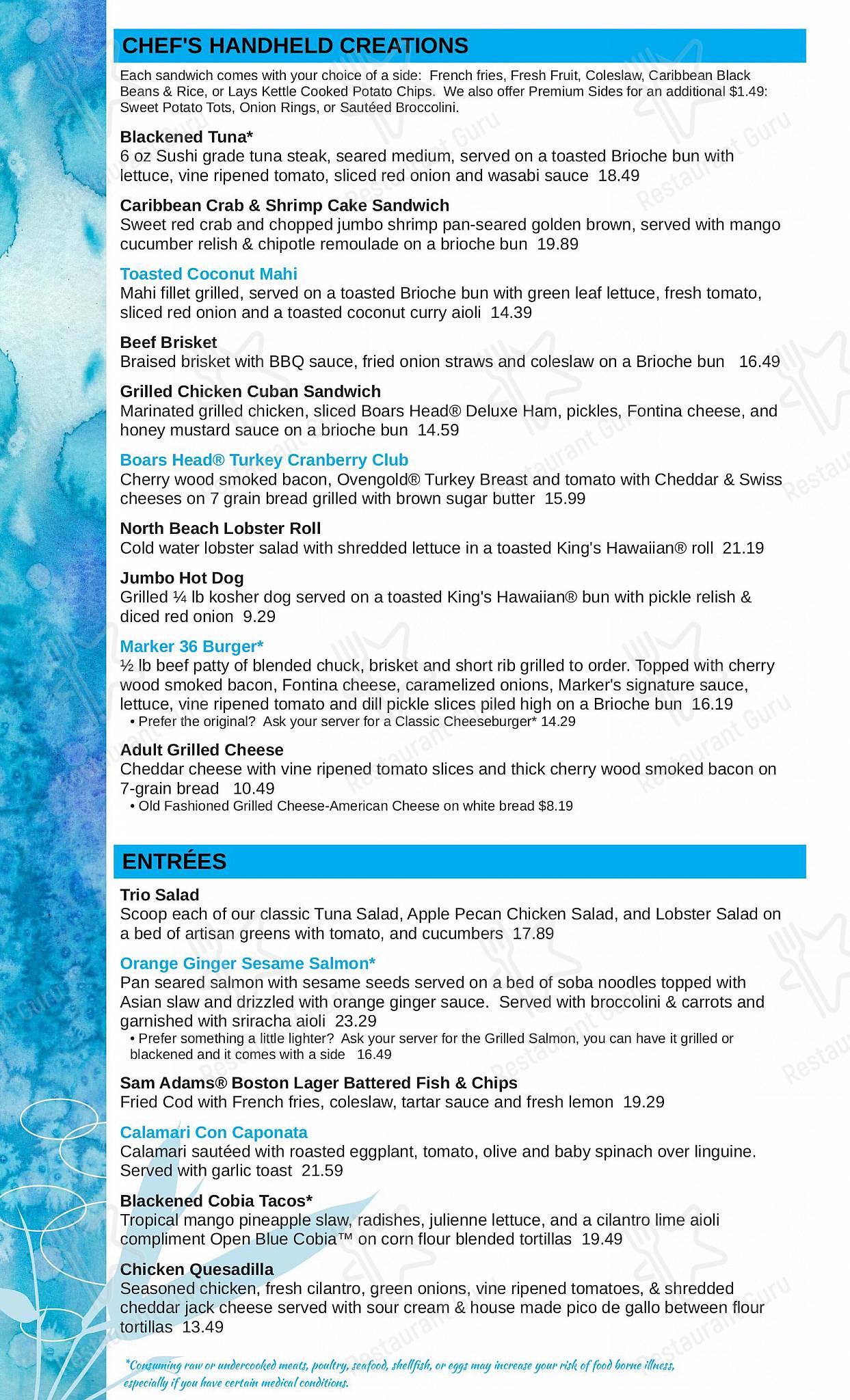 Menu at Pelican Bay North Beach - Marker 36 pub & bar, Naples, Pelican ...