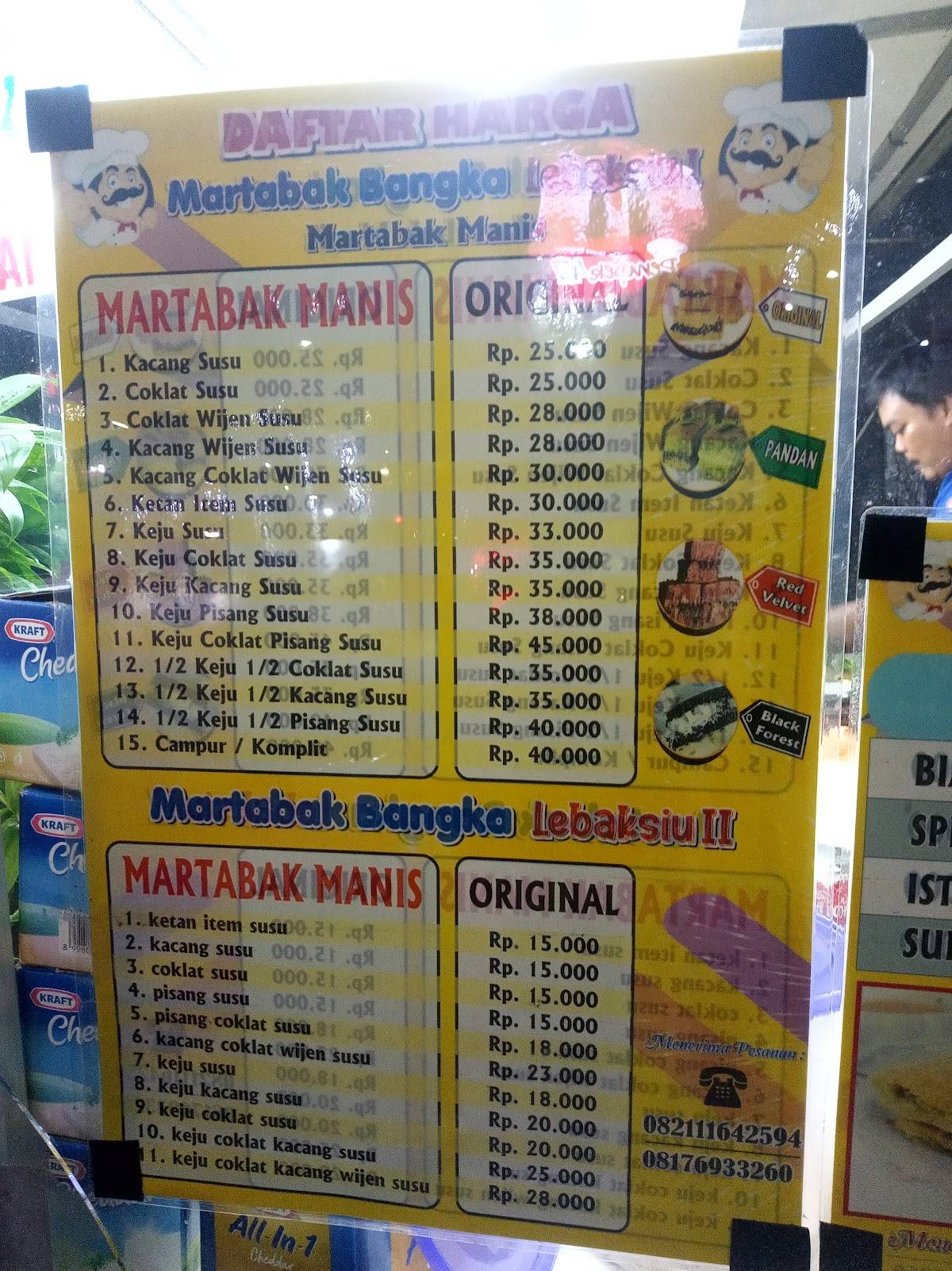 Menu at Martabak Lebak Siu restaurant, East Jakarta