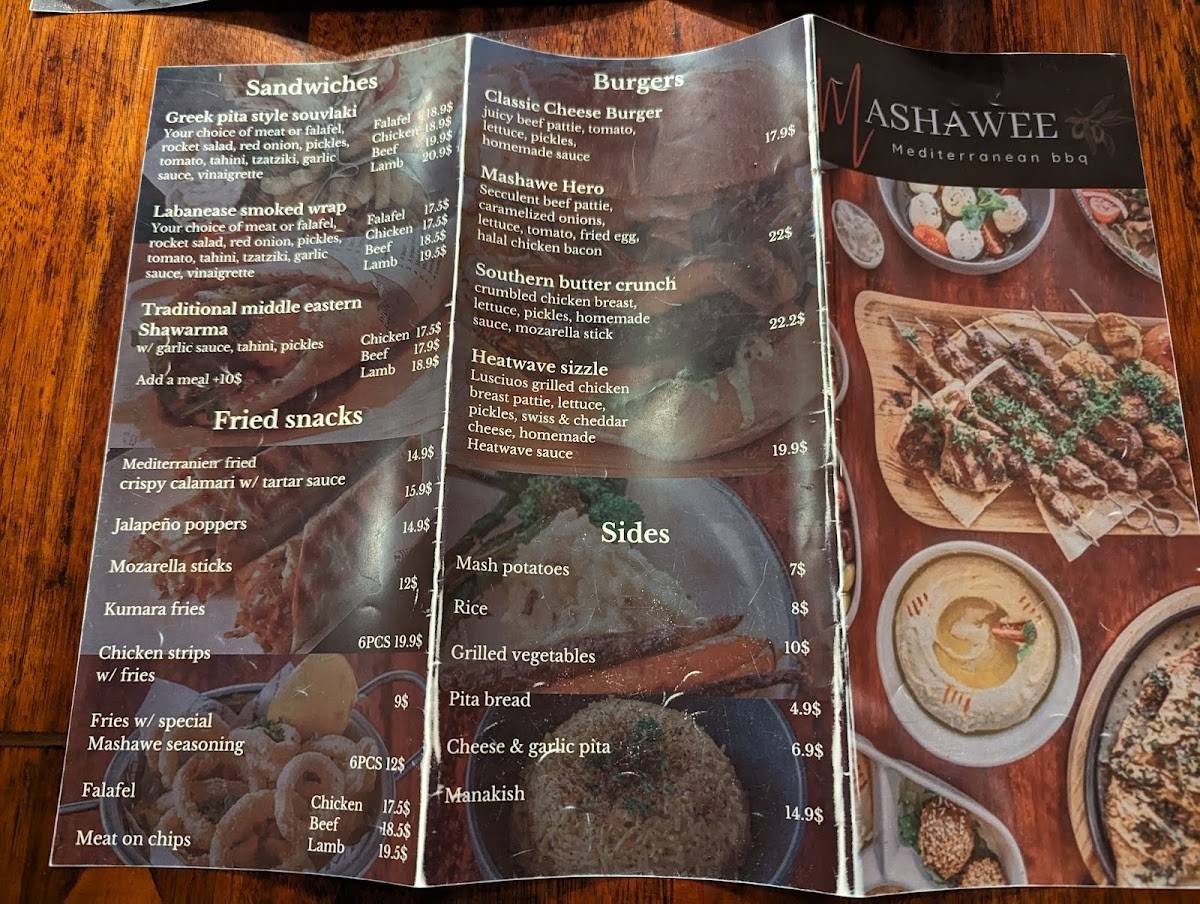Menu at Mashawe Mediterranean BBQ, Christchurch