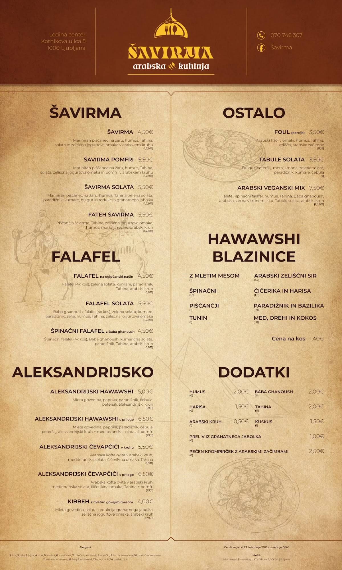 Menu au Masr, mohamed elsayad s.p restaurant, Ljubljana