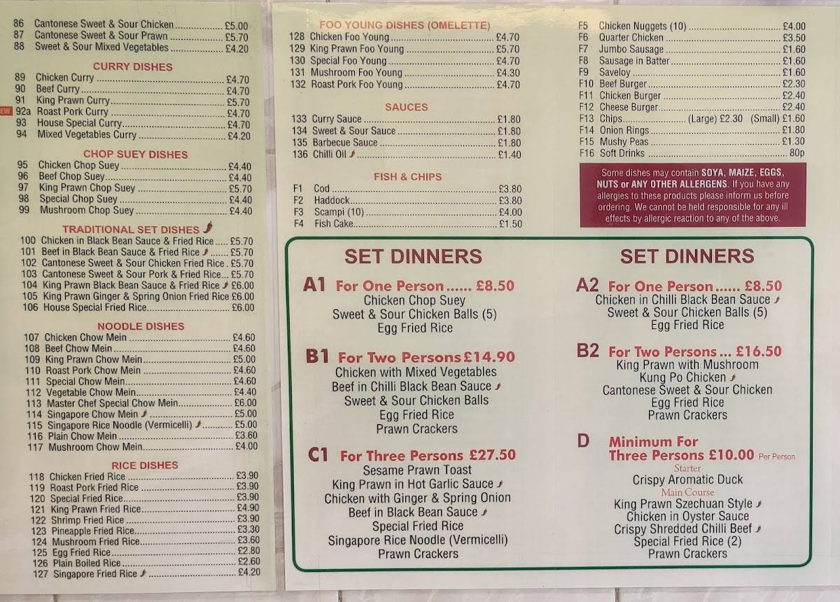 Menu at Master Chef - Chinese Food Take Away fast food, South Croydon ...