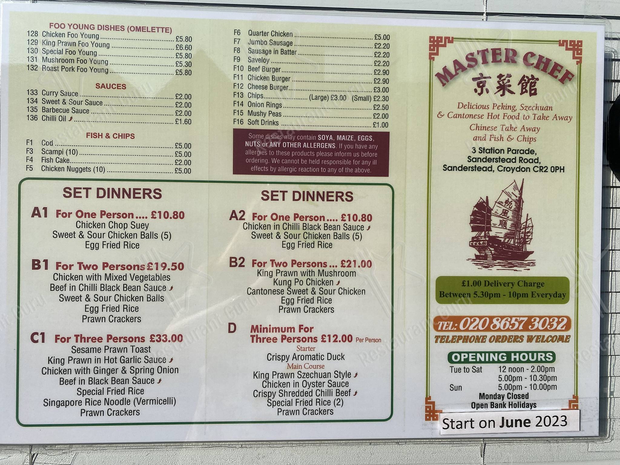 Menu at Master Chef - Chinese Food Take Away fast food, South Croydon ...